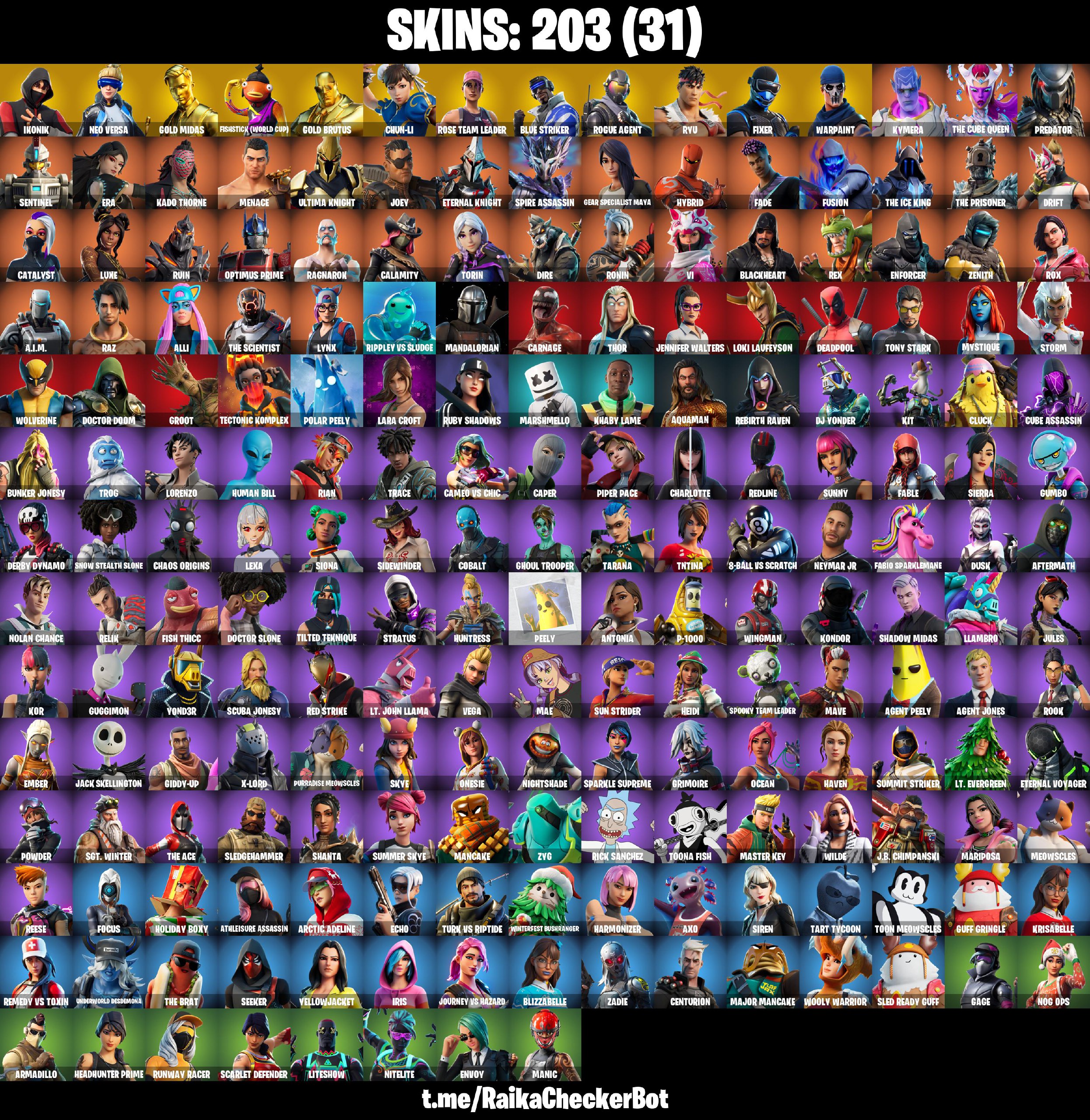[PC/PSN/XBOX] 203 SKINS | OG STW | IKONIK | CHUN-LI | NEO VERSA | GOLD ...