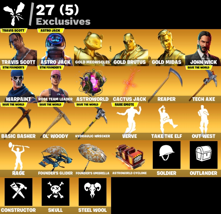 Full Access | 105 skins | OG STW | Travis Scott | Astro Jack | Gold ...