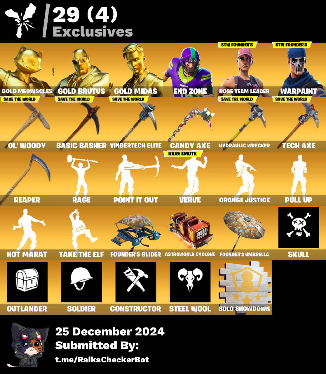 [PC] 157 skins | OG STW | Gold Meowscles | Gold Brutus | Gold Midas ...