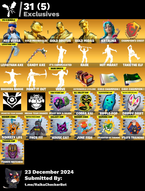 135 skins | Neo Versa | Gold Meowscles | Gold Brutus | Gold Midas ...