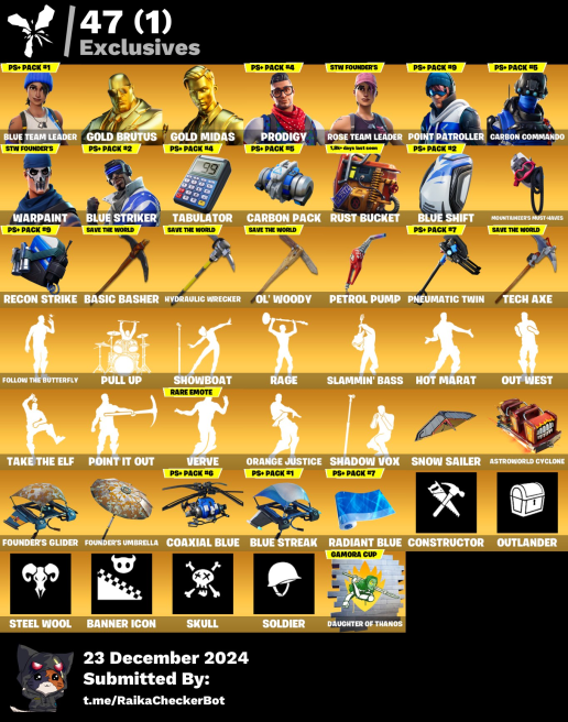 184 skins | OG STW | Blue Team Leader | Gold Brutus | Gold Midas ...
