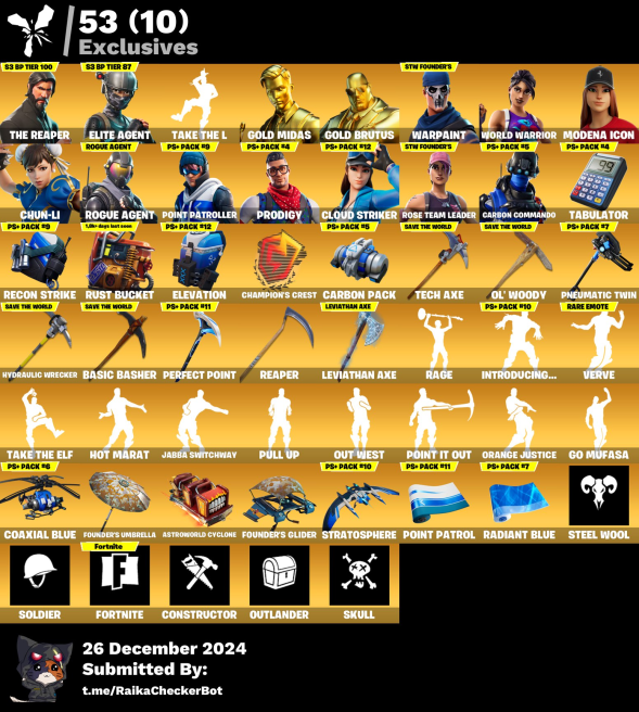 142 skins | OG STW | The Reaper | Elite Agent | Take The L | Gold Midas ...