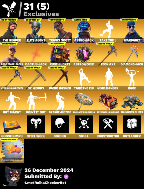 100 skins | OG STW | The Reaper | Elite Agent | Travis Scott | Astro ...