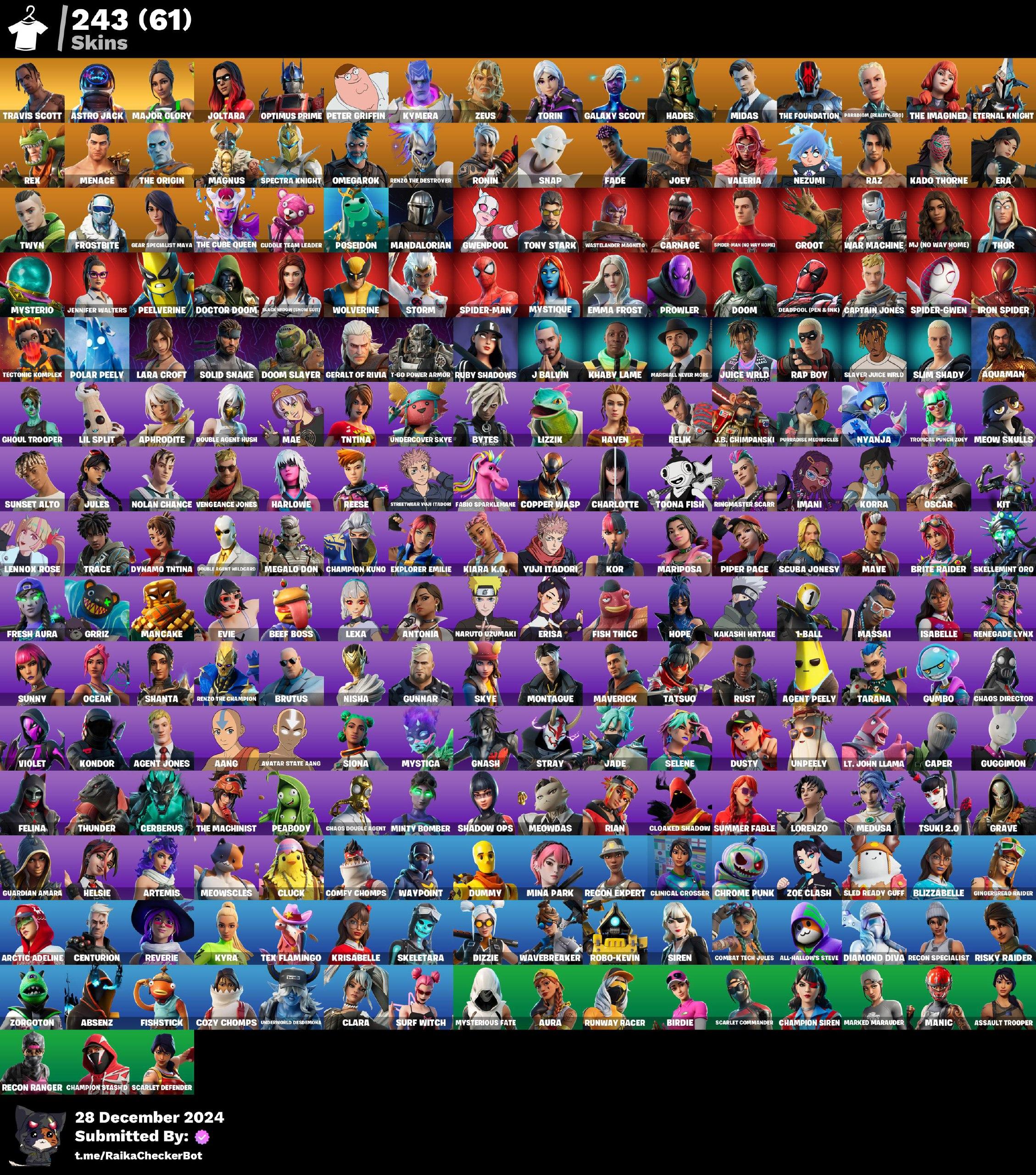 243 skins | Travis Scott | Astro Jack | Major Glory | Joltara | Optimus Prime | Peter Griffin ...