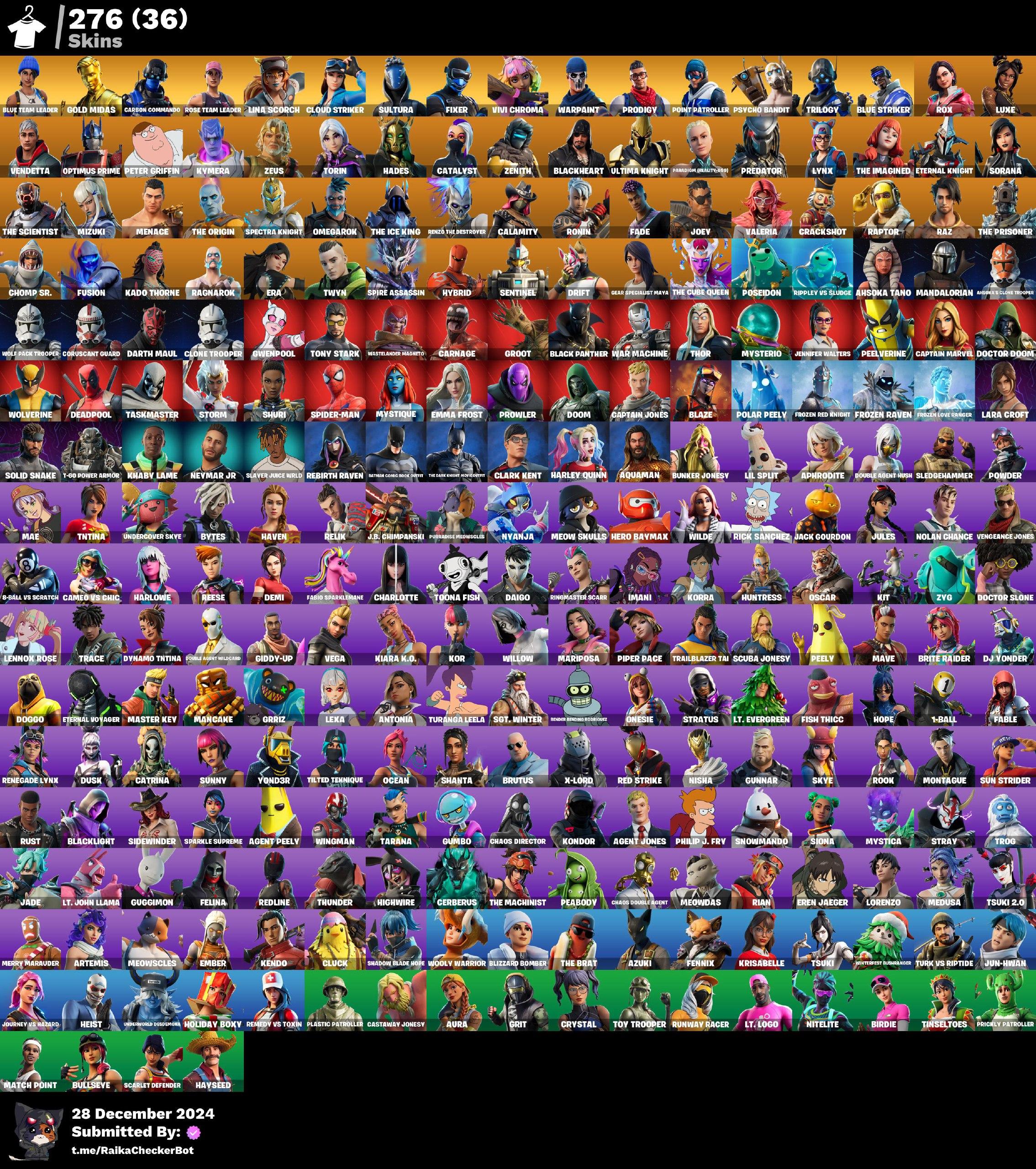 276 skins | OG STW | Blue Team Leader | Gold Midas | Carbon Commando | Lina Scorch | Cloud ...