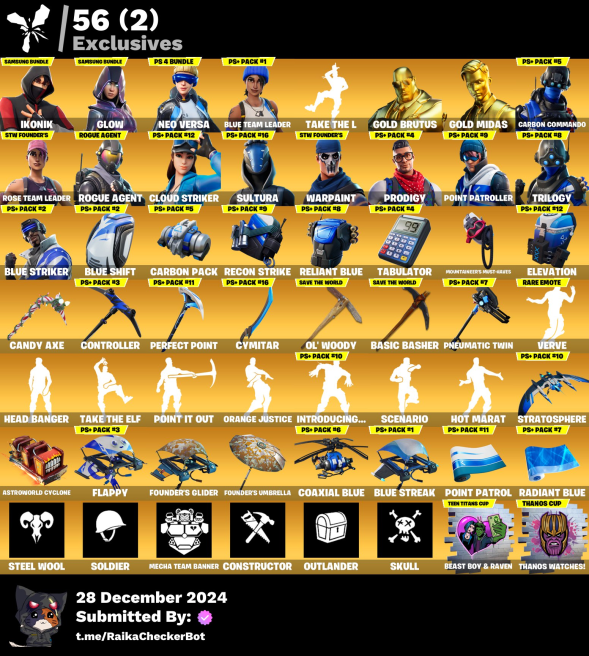 185 skins | OG STW | Renegade Raider | IKONIK | Glow | Neo Versa | Blue ...