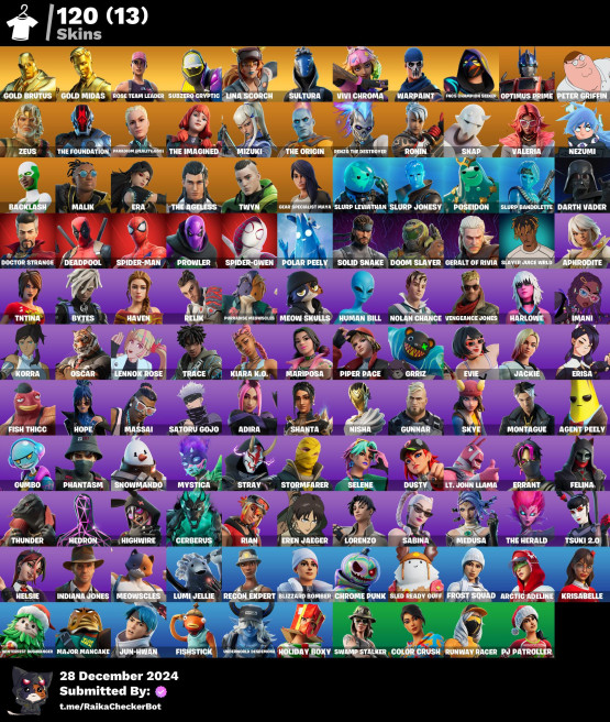 120 skins | OG STW | Gold Brutus | Gold Midas | Subzero Cryptic | Lina ...