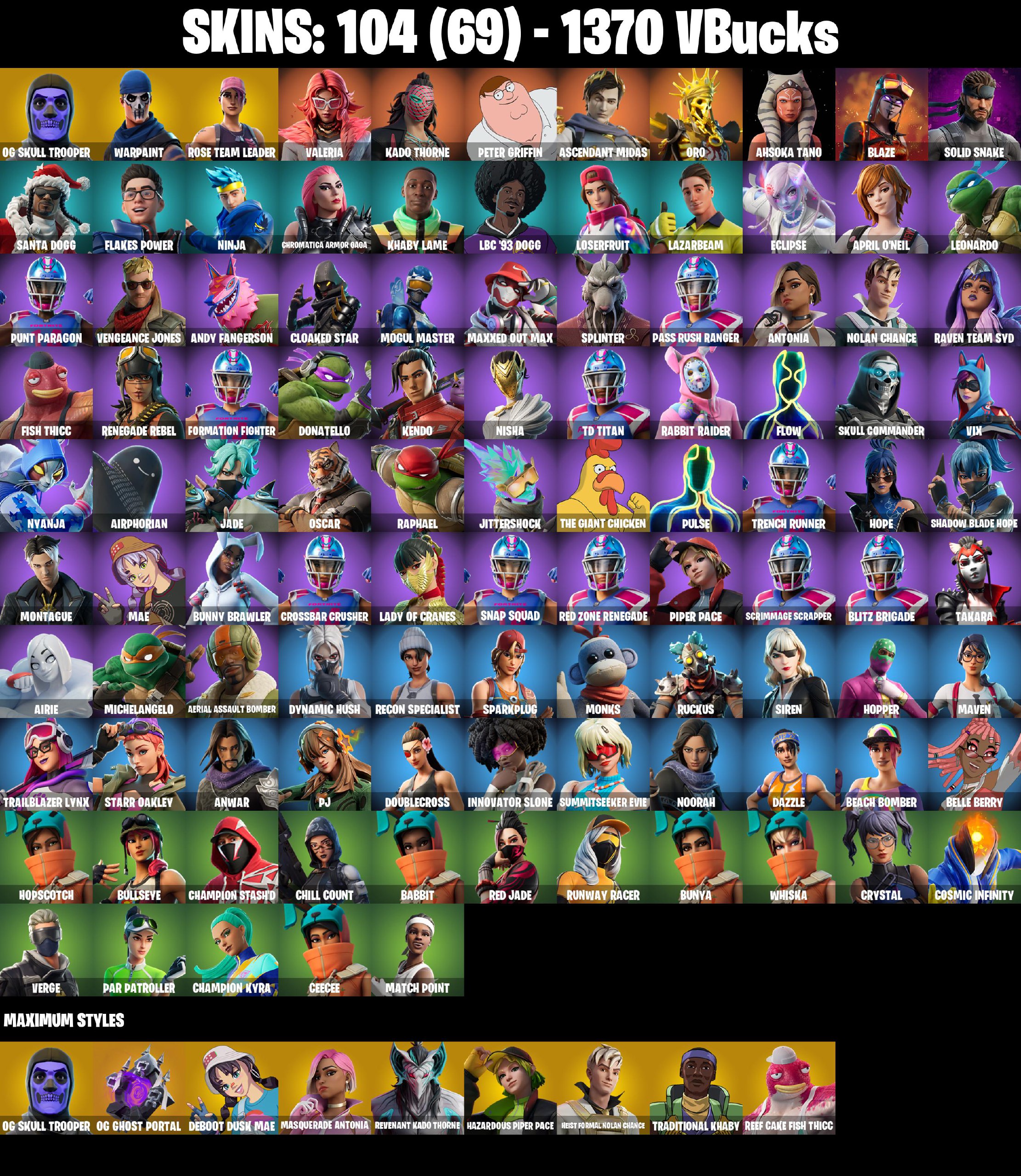 (PC/PSN) 1370 VB) 104 SKINS: OG SKULL TROOPER / OG STW / MAKO / CANDY ...