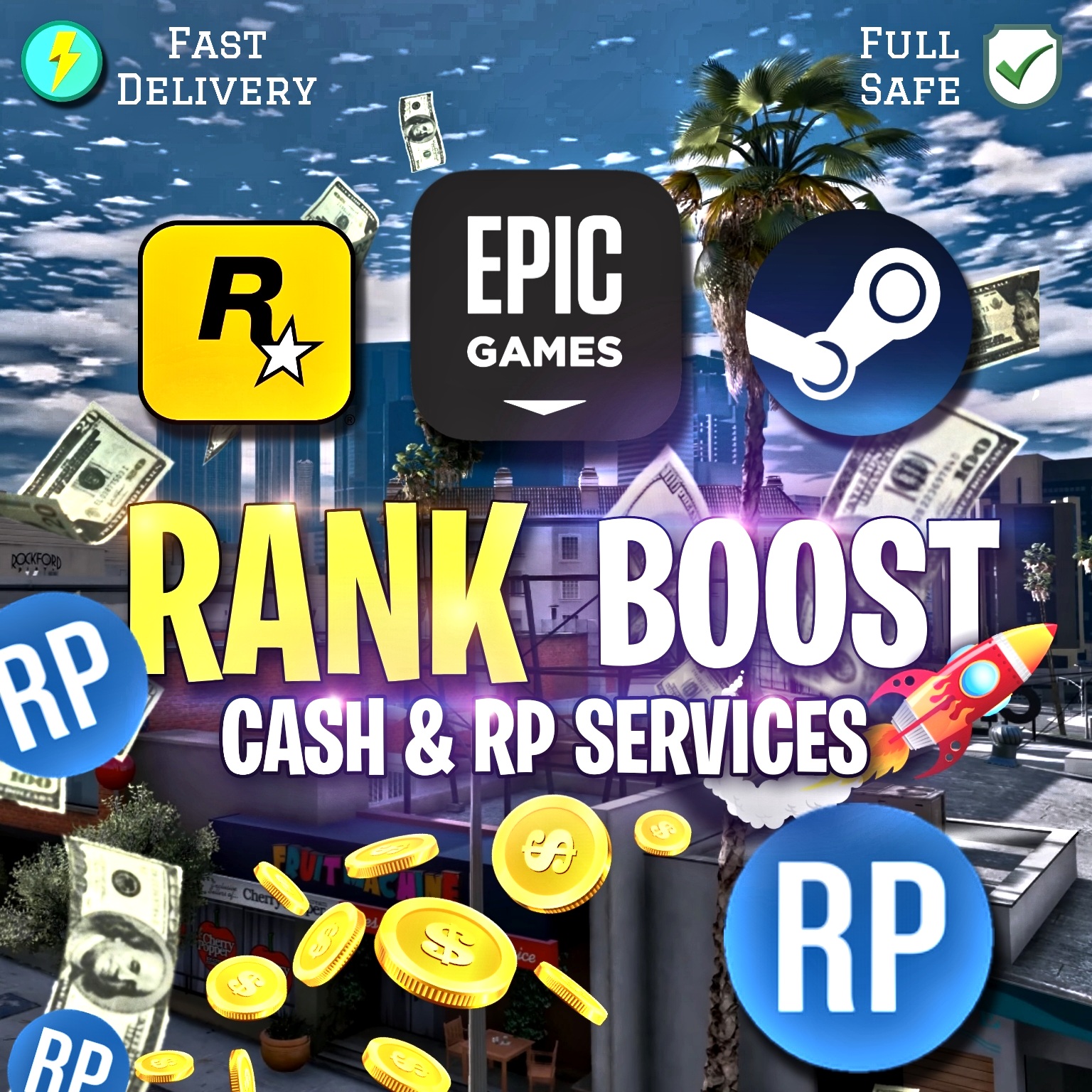 GTAV ONLINE RANK LEVEL 1 TO 8000 ANY YOUR CHOICE - iGV