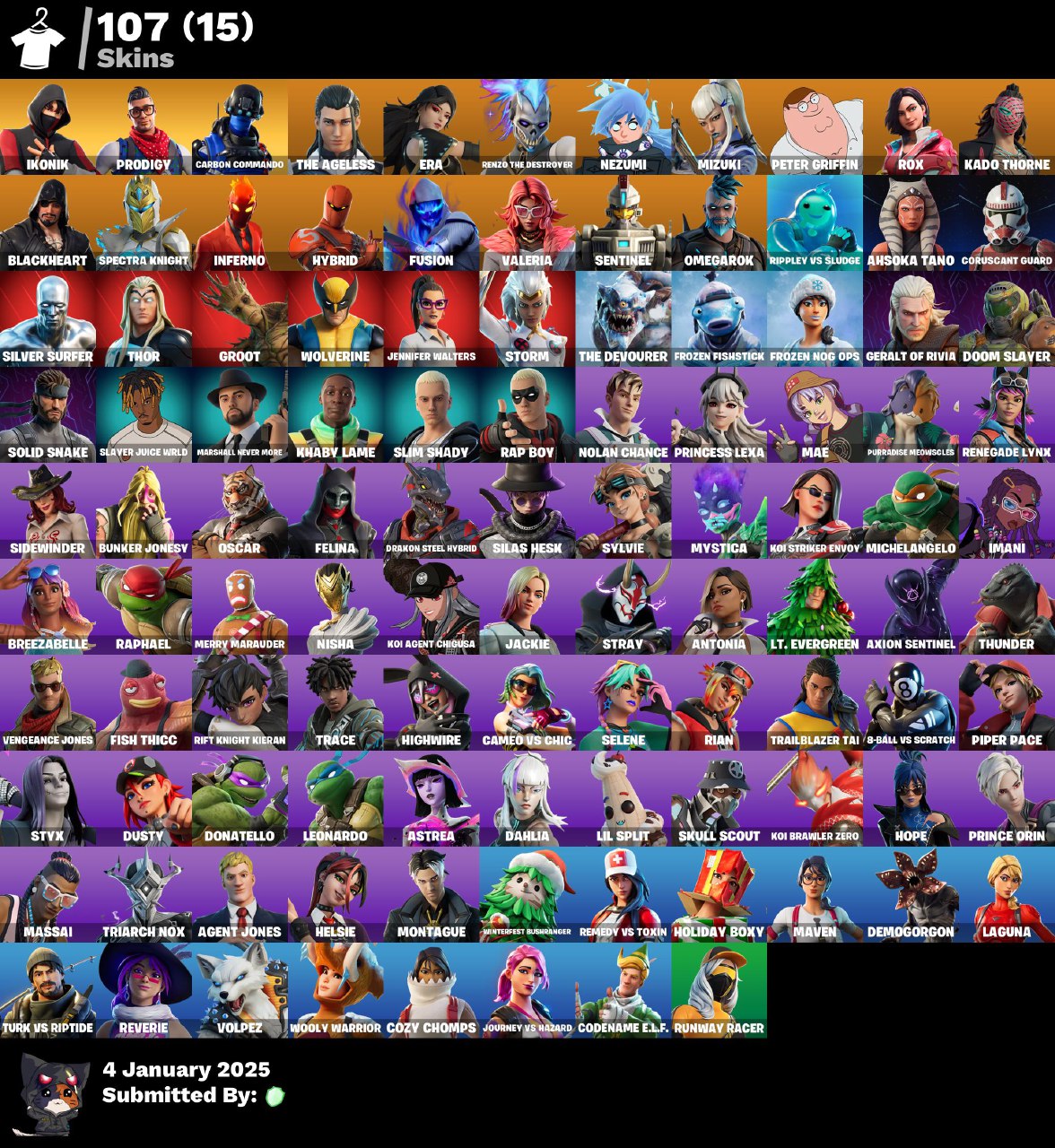(PC / PSN / Xbox) 400 VB / 107 skins / ikonik / prodigy / jellett of ...