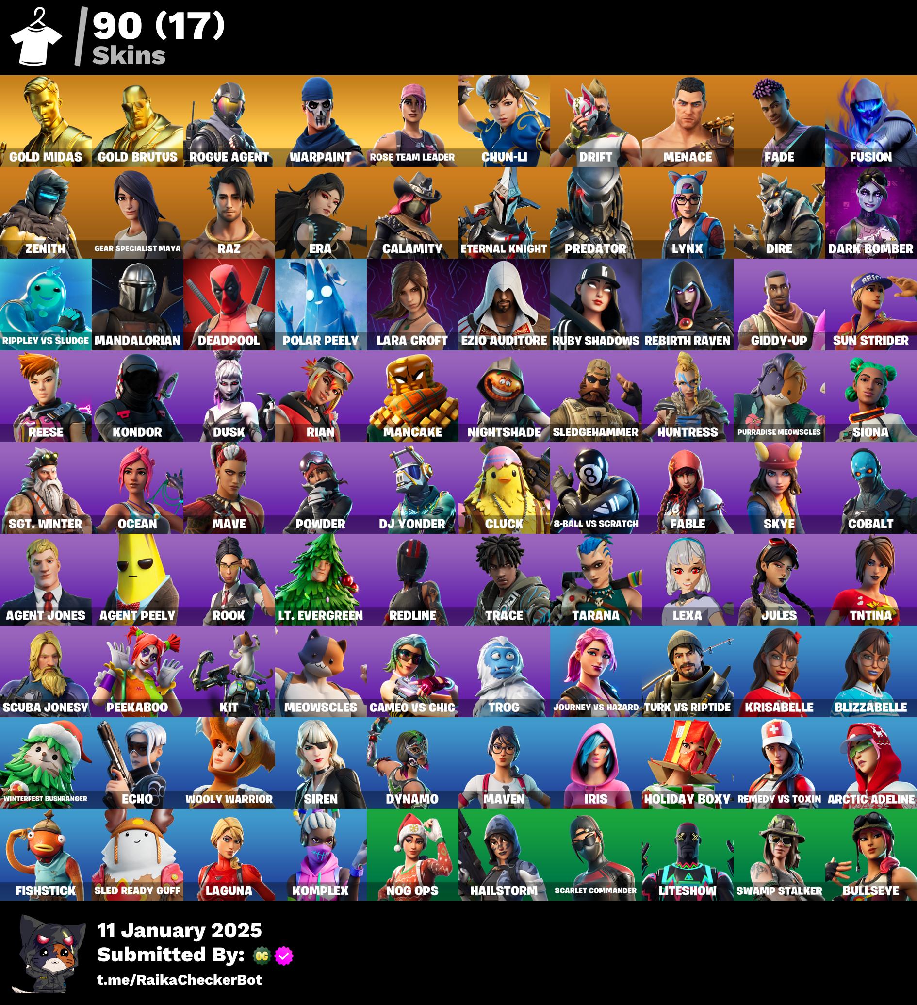 90 skins | OG STW | Gold Midas | Gold Brutus | Rogue Agent | Chun-Li ...