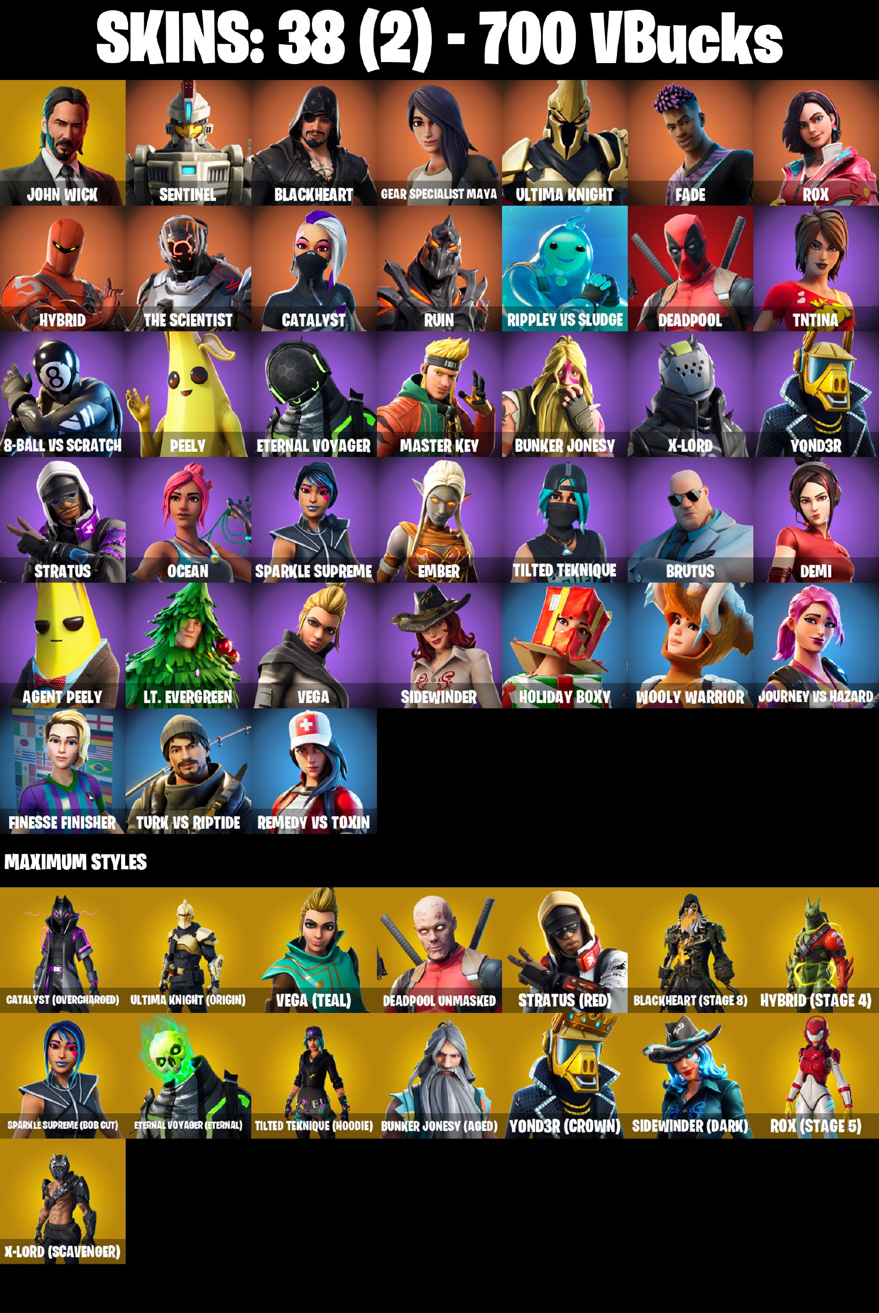 FA | (PC/PSN/XBOX) 700 VB | 38 SKINS | WIDOW’S PIROUETTE | RUST BUCKET | DEADPOOL | JOHN WICK ...