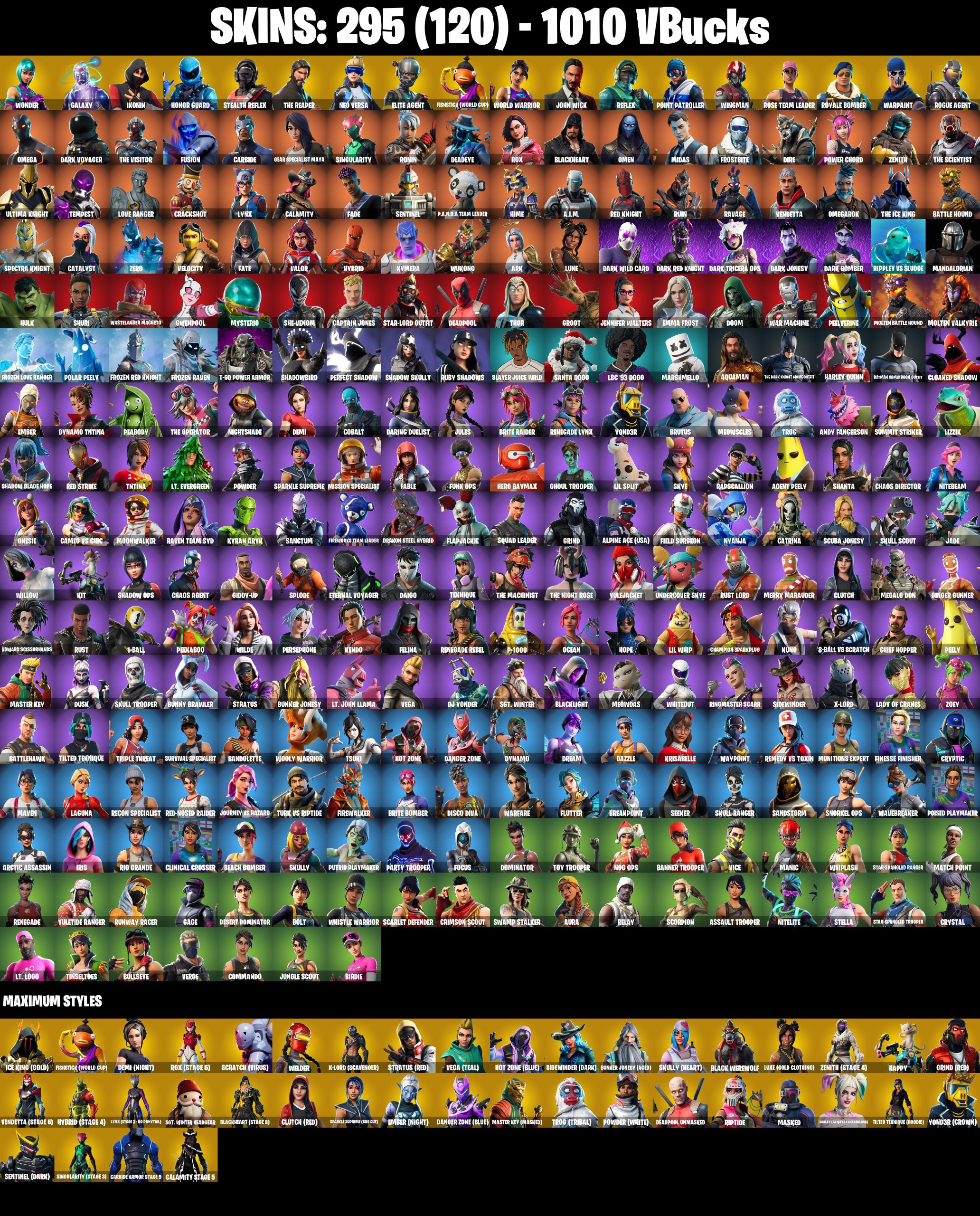 FA | (PC) 1010 VB) 295 SKINS / WONDER / GALAXY / IKONIK / HONOR GUARD ...
