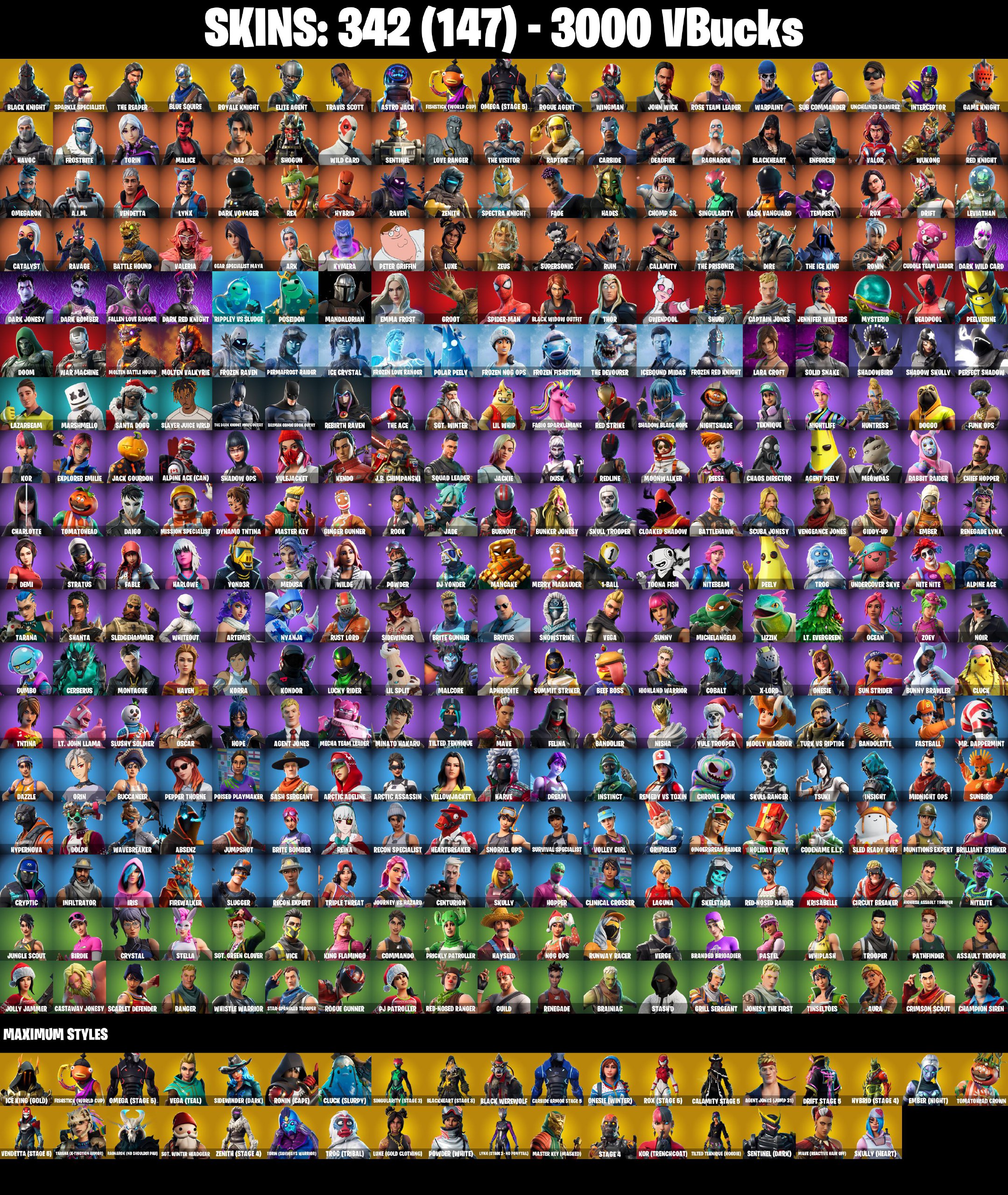 (PC/PSN/XBOX) 3000 VB) 342 SKINS / BLACK KNIGHT / SPARKLE SPECIALIST ...