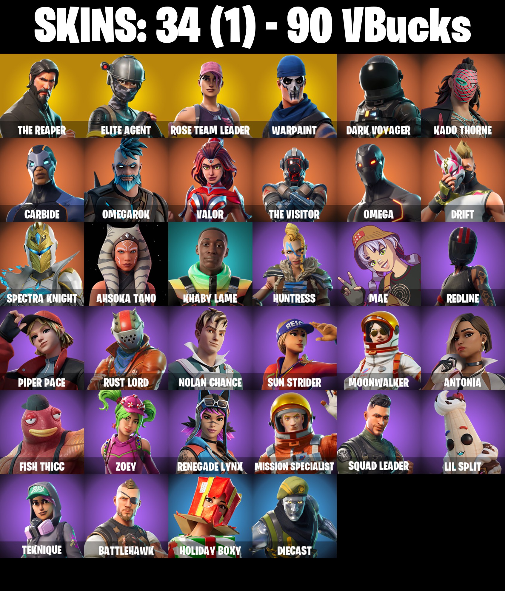 (PC/XBOX/PSN) 90 VB) 34 SKINS: THE REAPER / OG STW / TAKE THE L / RUSTY ...