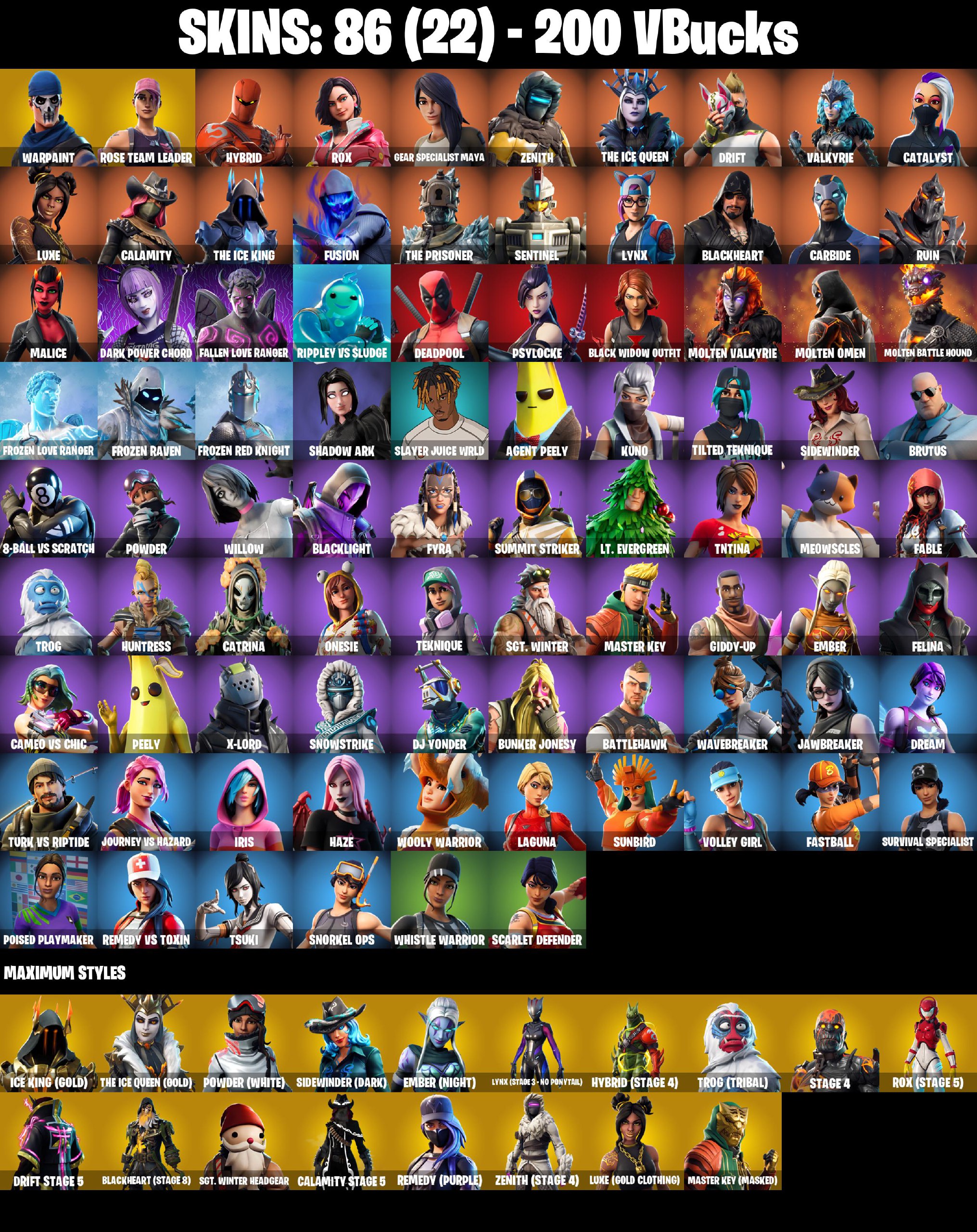 (PC/XBOX) 200 VB) 86 SKINS / HYBRID / ROX / GEAR SPECIALIST MAYA / ZENITH / THE ICE QUEEN ...