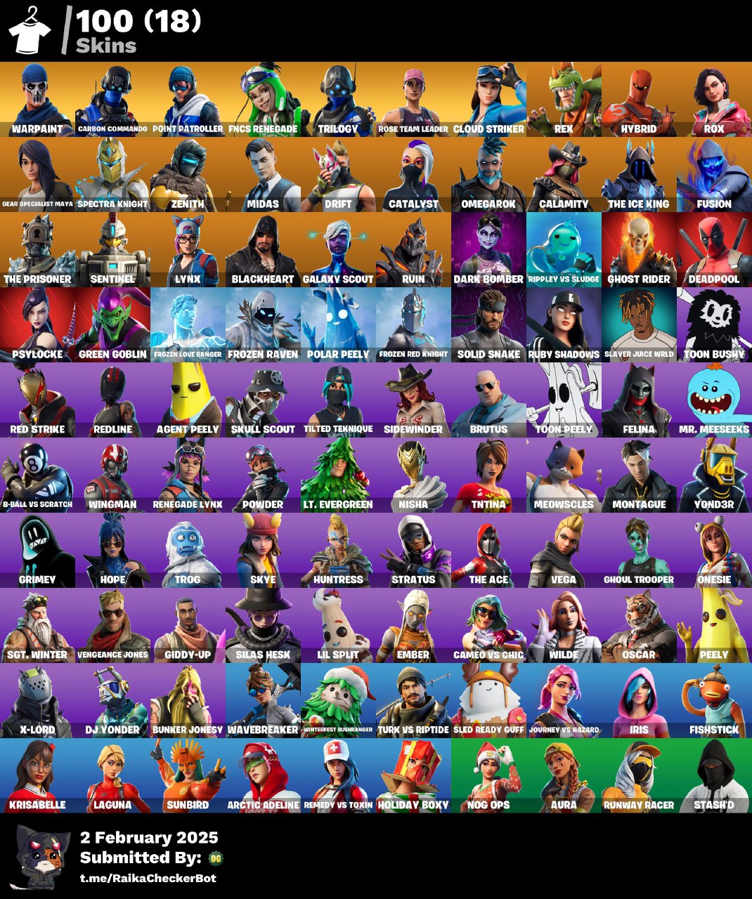 [PC] 100 skins | OG STW | Carbon Commando | Point Patroller | FNCS Renegade | Trilogy | Cloud ...