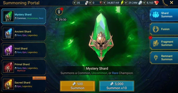 Starter with Lilitu + Shards : 100 Ancient, 21 Void, 11 Primal, 4 ...