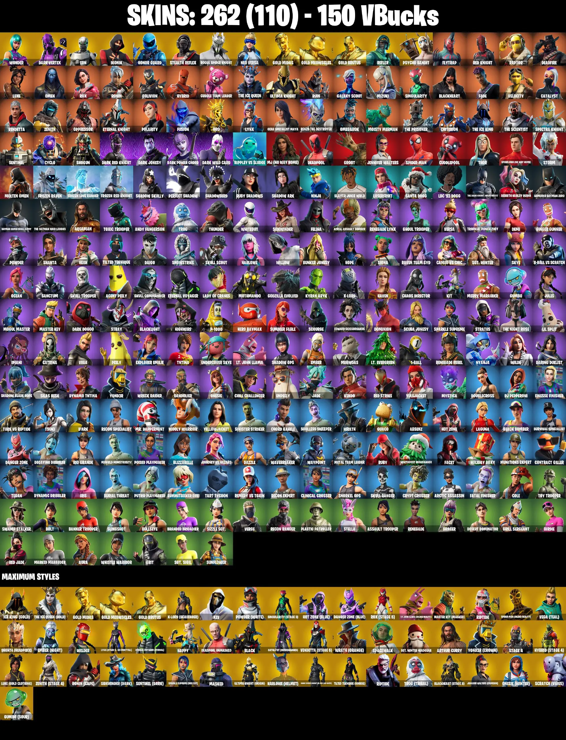 (PC) 150 VB) 262 SKINS / WONDER / IKONIK / DARK VERTEX / EON / HONOR ...