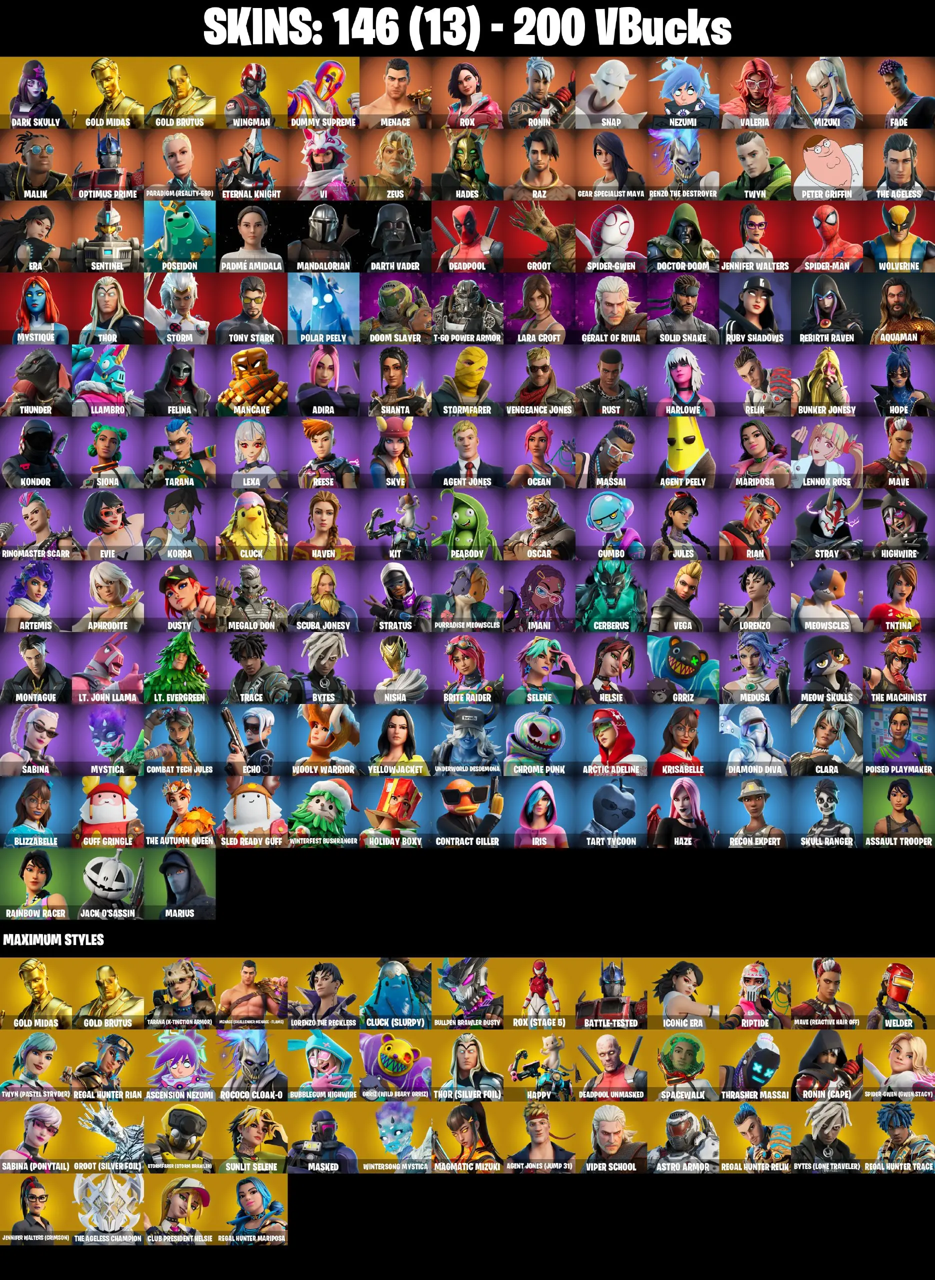 (PC) 200 VB) 146 SKINS / DARK SKULLY / GOLD MIDAS / GOLD BRUTUS / WINGMAN / DUMMY SUPREME ...