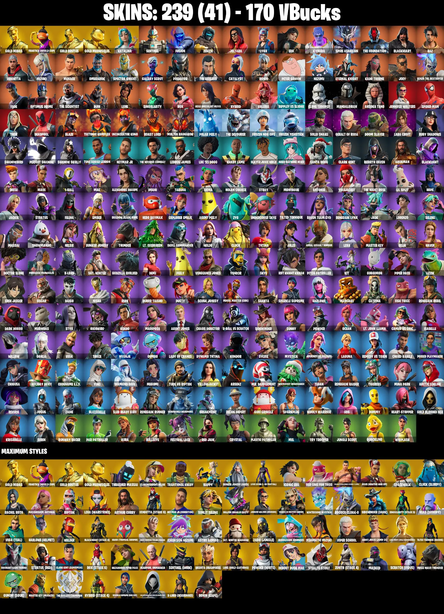 (PC) 170 VB) 239 SKINS / RENEGADE RAIDER / GOLD BRUTUS / GOLD MEOWSCLES ...