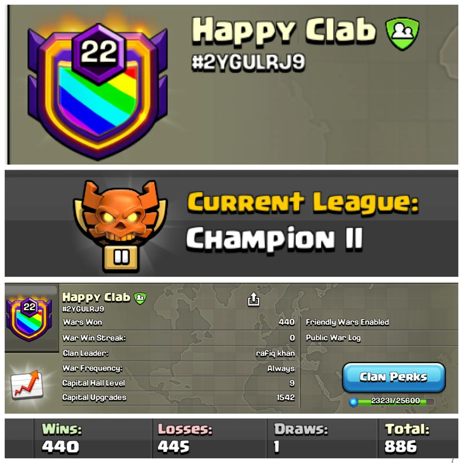 [CHAMP 2]NAME- Happy Clab | LVL 22| WARLOG W/L/D:440/445/1 | CWL League ...