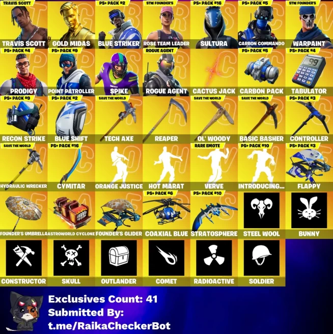 [PC/XBOX] 143 SKINS | OG STW | TRAVIS SCOTT | GOLD MIDAS | BLUE STRIKER ...