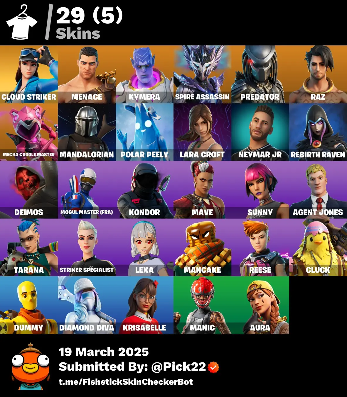 FA - [XBOX/SWITCH/PC] - 29 skins | Cloud Striker | Menace | Kymera ...