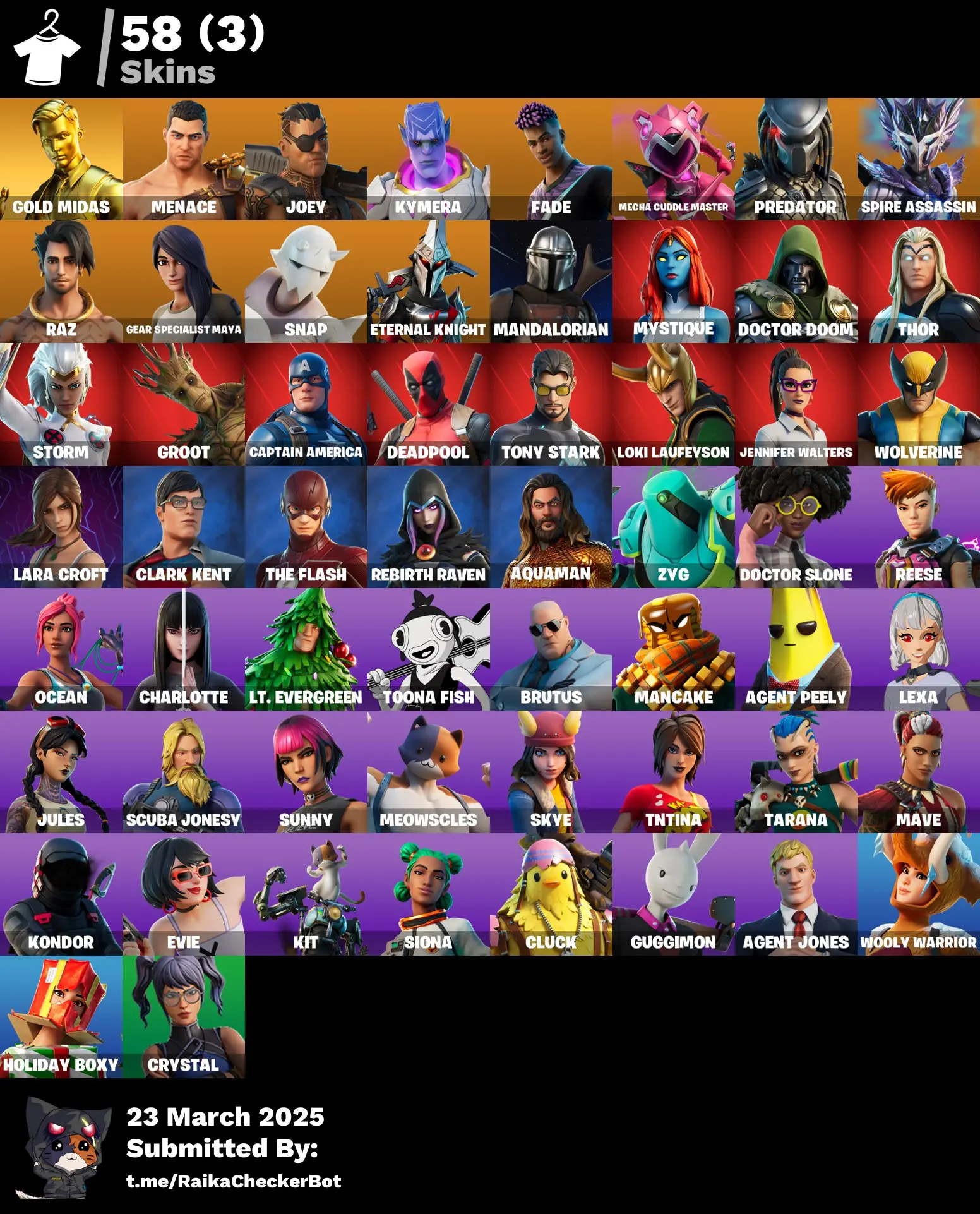 58 Skins | Gold Midas | Menace | Spire Assassin | Fade | Kymera | Mecha ...