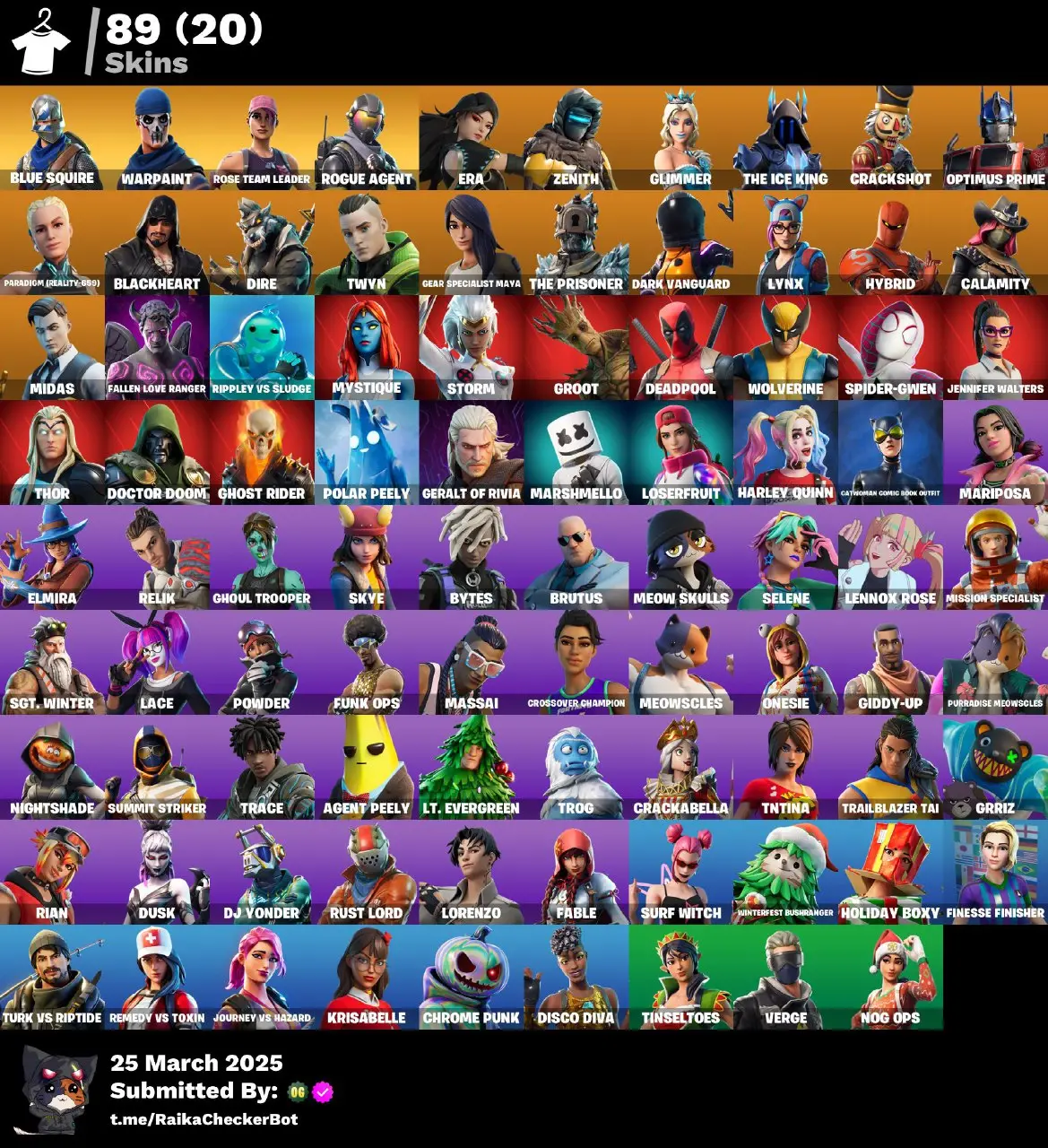 89 Skins / Take The L / Blue Squire / Midas / Harley Quinn / Catwoman ...