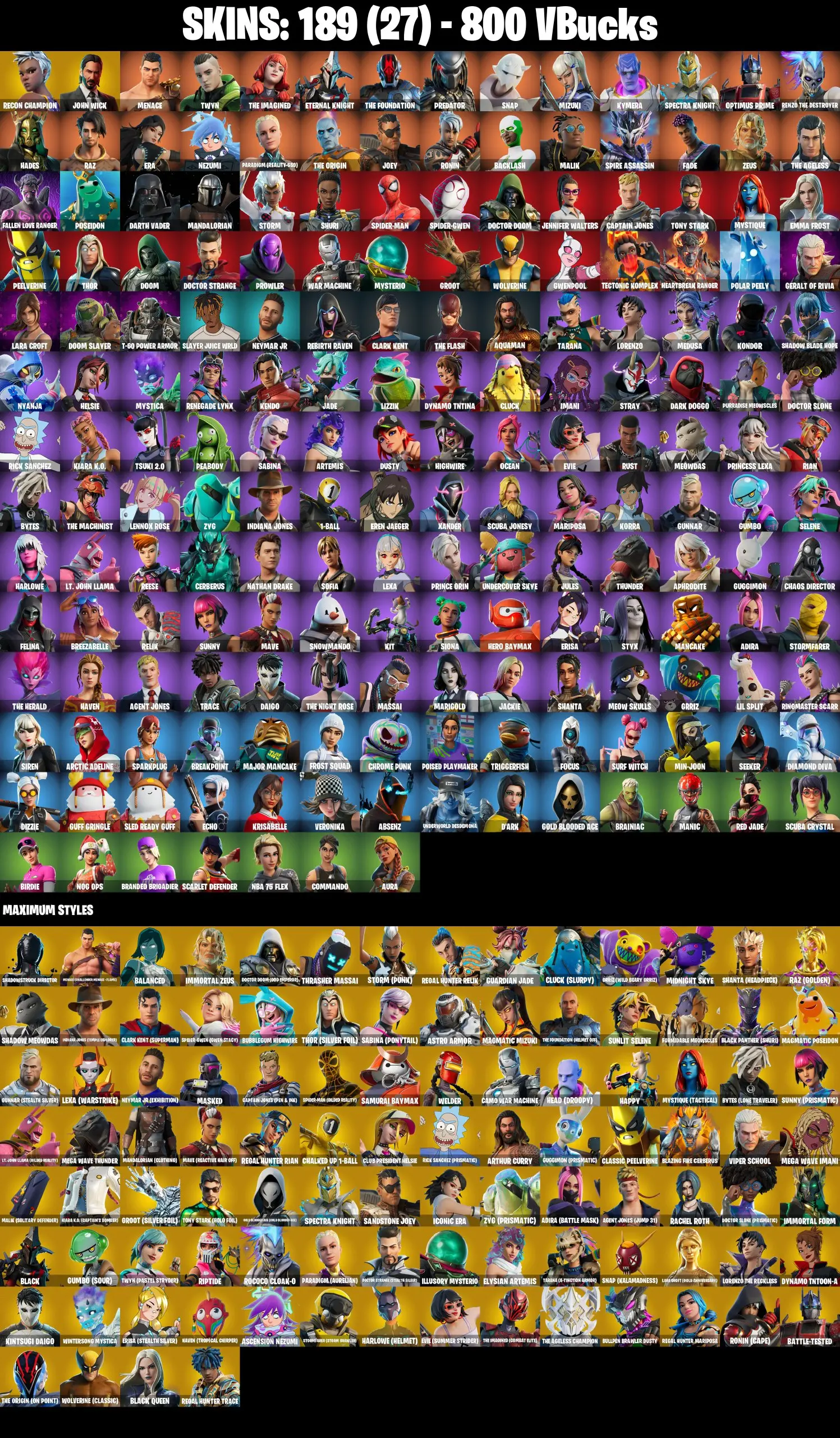 (PC/PSN) 800 VB) 189 SKINS / JOHN WICK / RECON CHAMPION / THE AGELESS ...