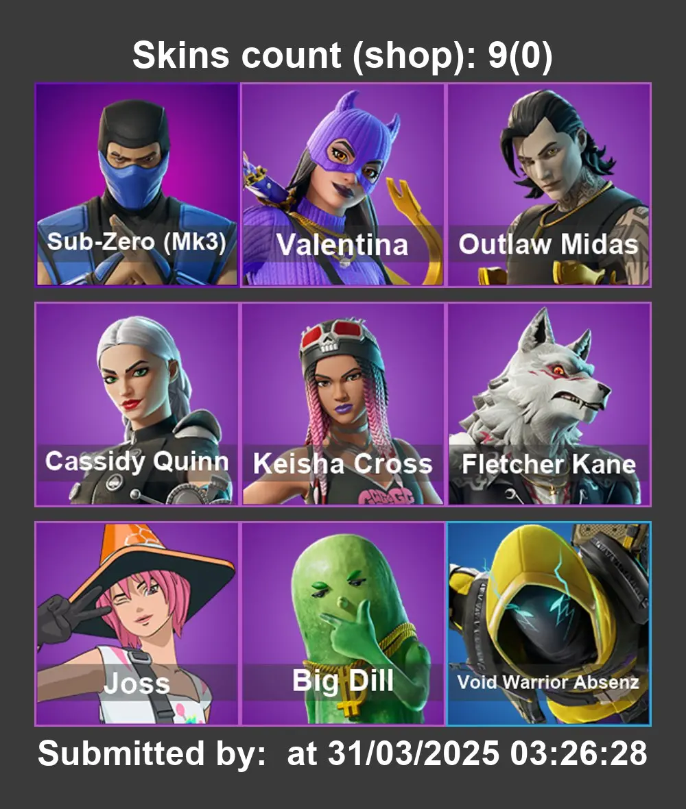 9 Skins | 1200 VBUCKS | Full Access | INSTANT DELIVERY - iGV