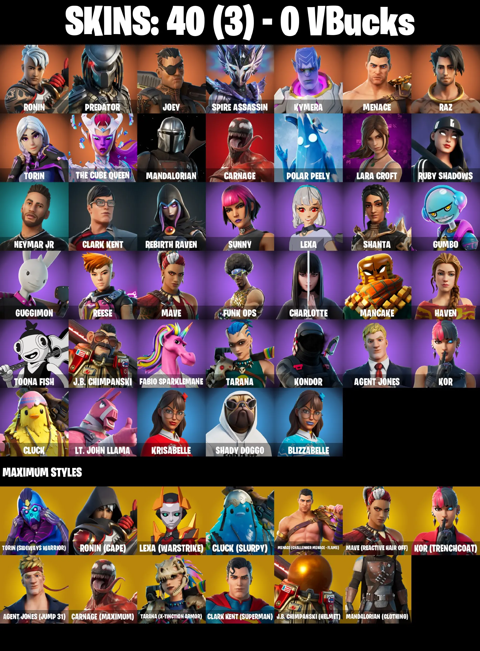 [PC/PSN/XBOX] 40 SKINS / LARA CROFT / SPIRE ASSASSIN / TORIN / PREDATOR ...