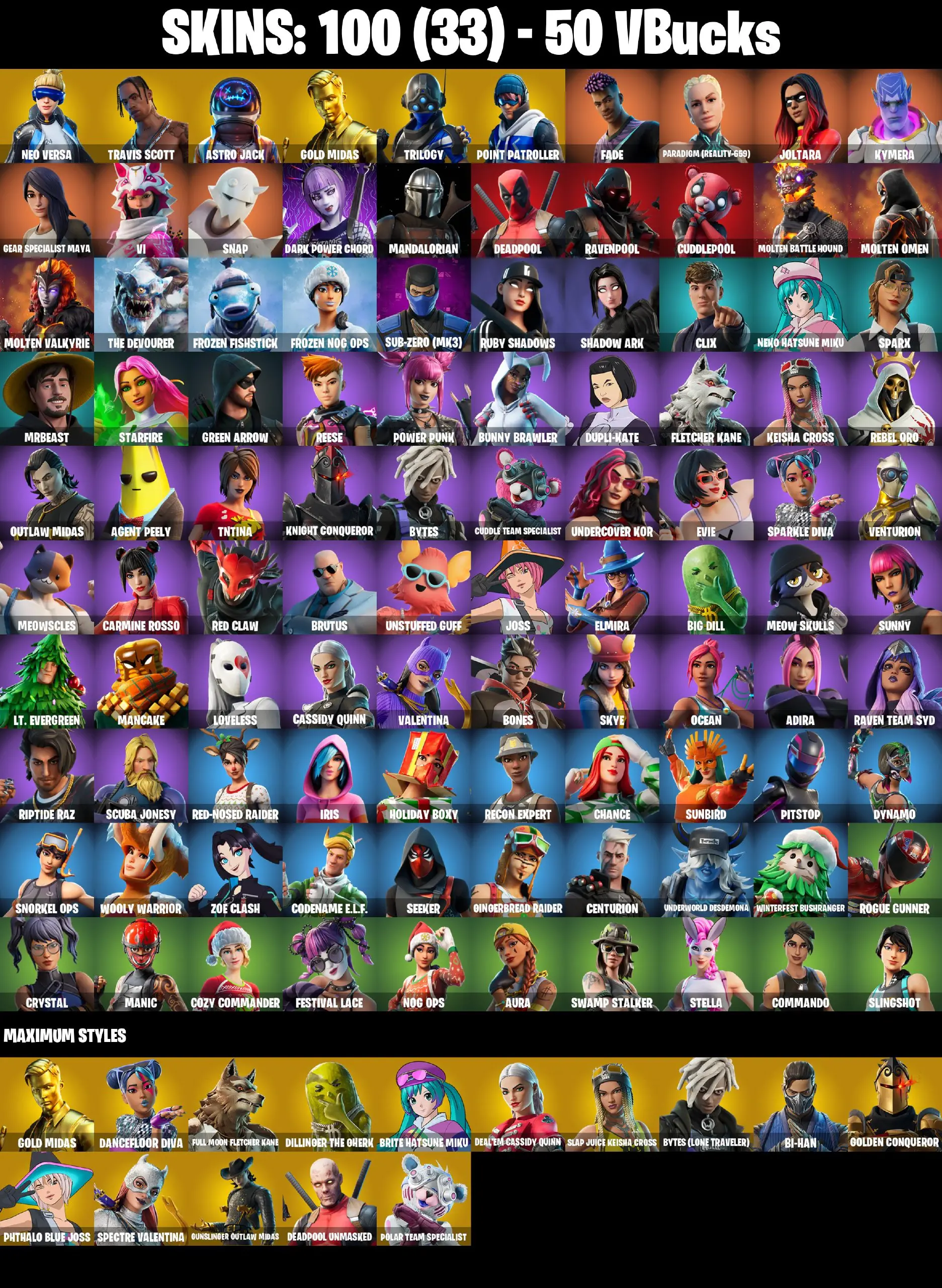 (PC/PSN) 50 VB) 100 SKINS / TRAVIS SCOTT / NEO VERSA / ASTRO JACK ...