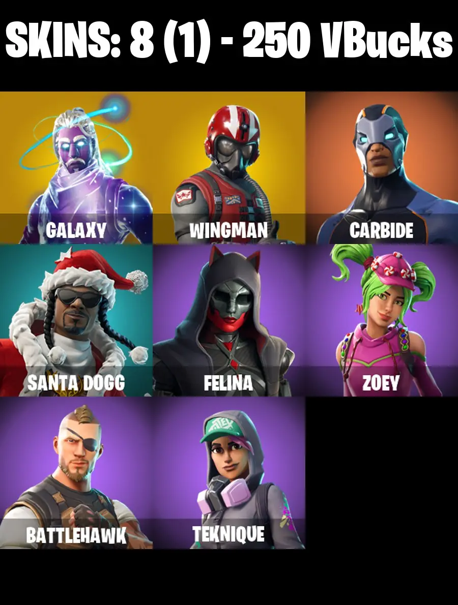 (PC/XBOX/PSN) 250 VB) 8 SKINS / GALAXY / WINGMAN / CARBIDE / SANTA DOGG ...