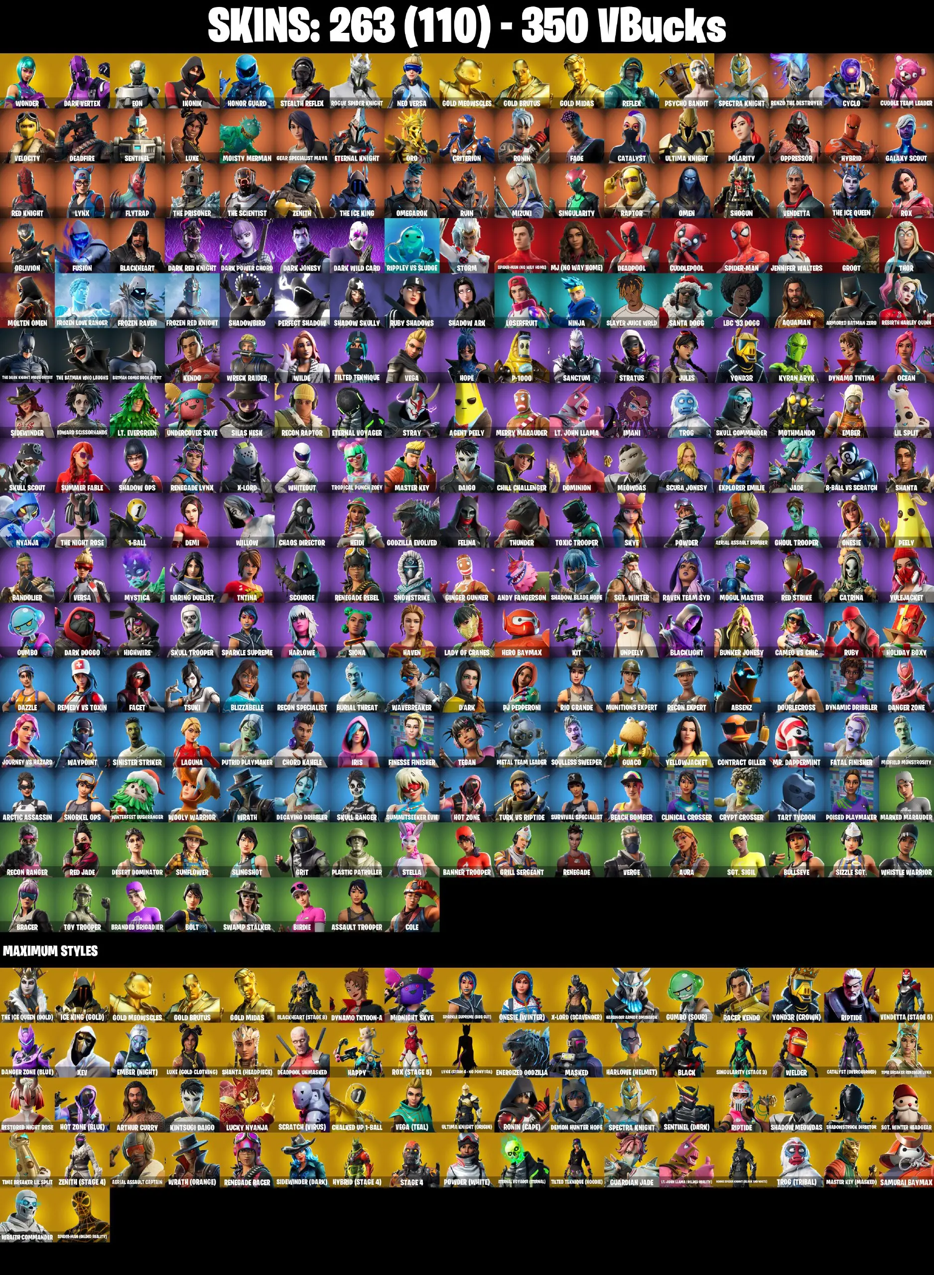(PC) 350 VB) 263 SKINS / WONDER / IKONIK / DARK VERTEX / EON / HONOR ...
