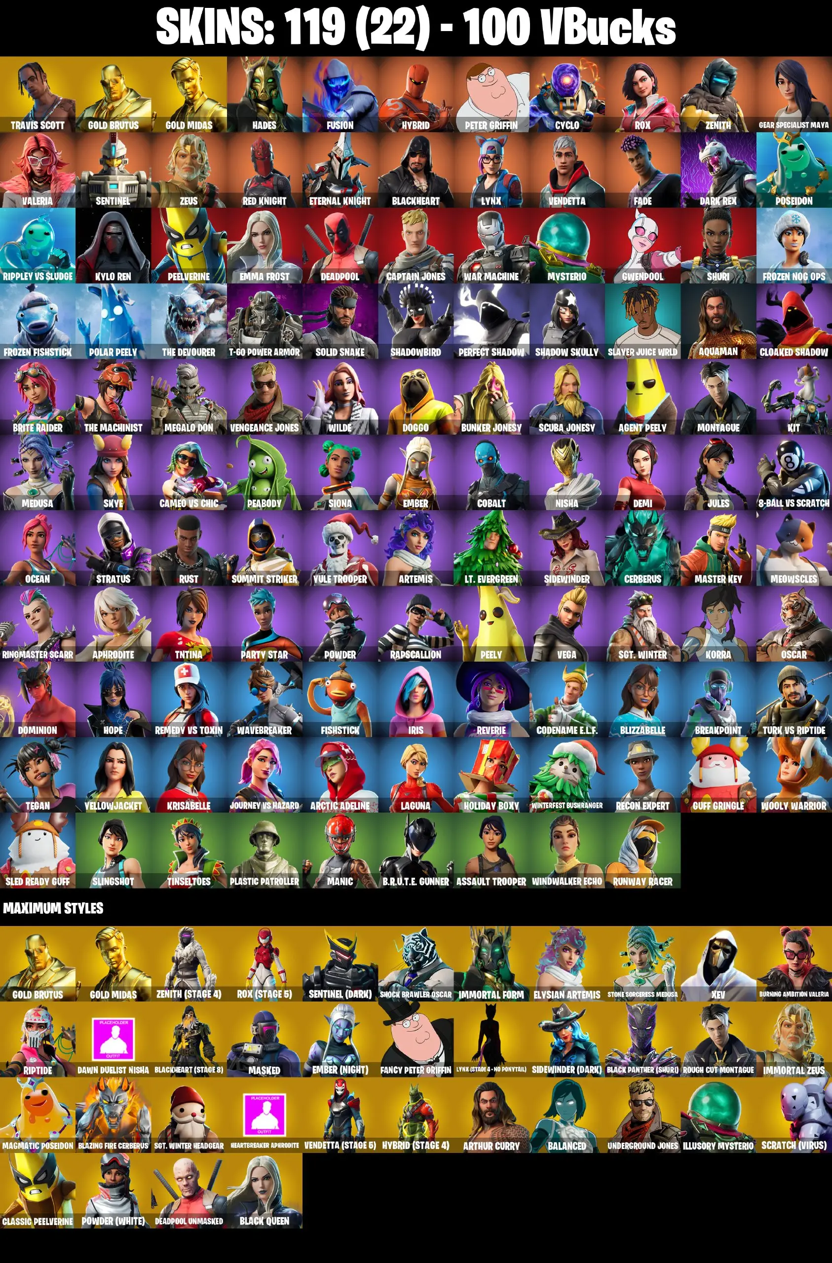 [PC/PSN/XBOX] 100 VB) 119 SKINS / TRAVIS SCOTT / GOLD BRUTUS / GOLD ...