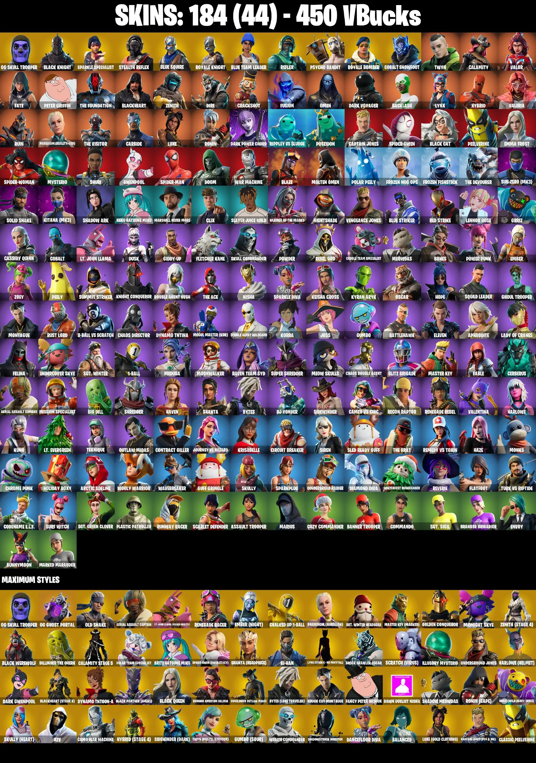 (PC/XBOX) 450 VB) 184 SKINS / OG SKULL TROOPER / BLACK KNIGHT / SPARKLE ...
