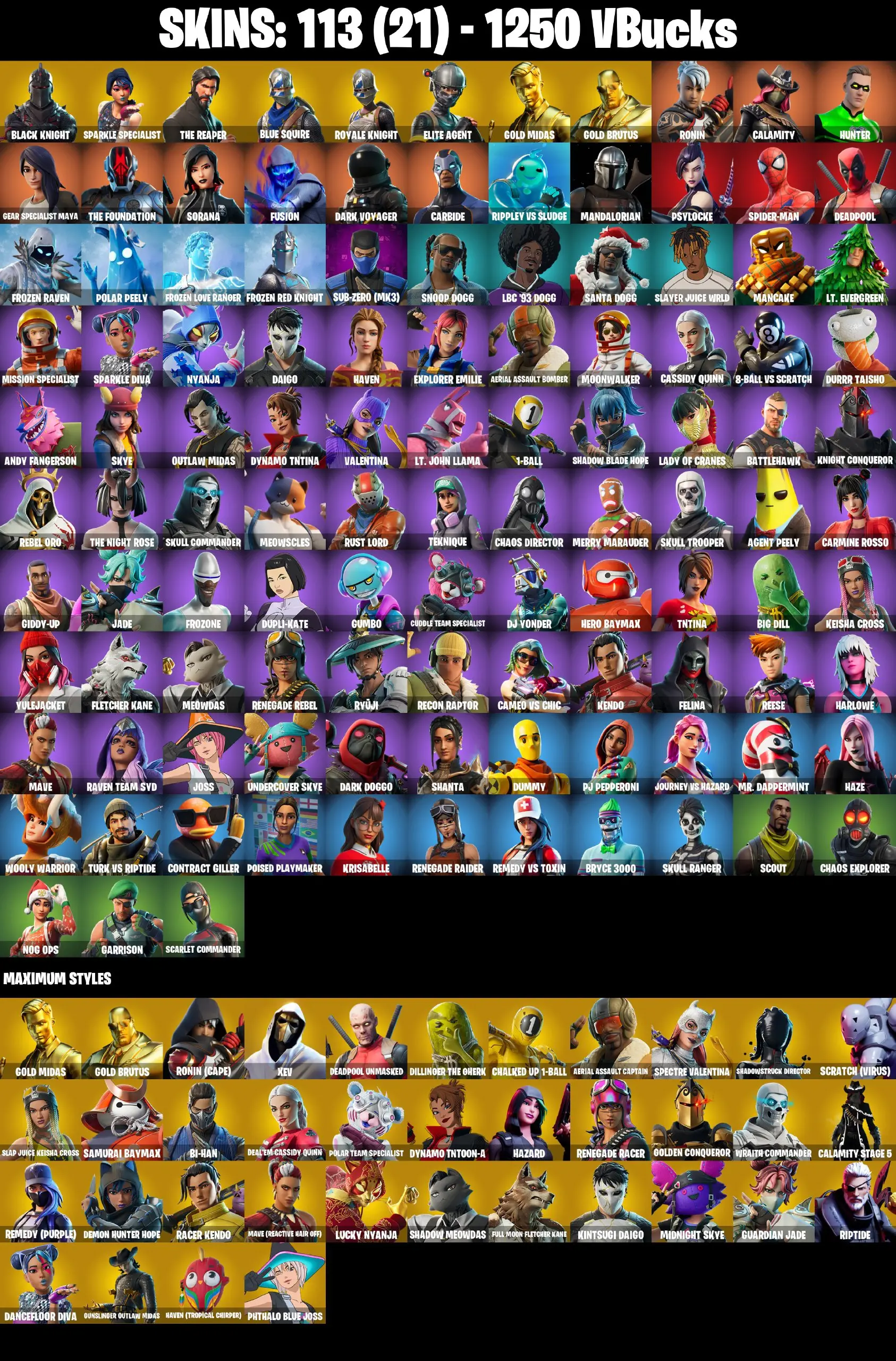 (PC/PSN) 1250 VB) 113 SKINS / BLACK KNIGHT / SPARKLE SPECIALIST / THE ...