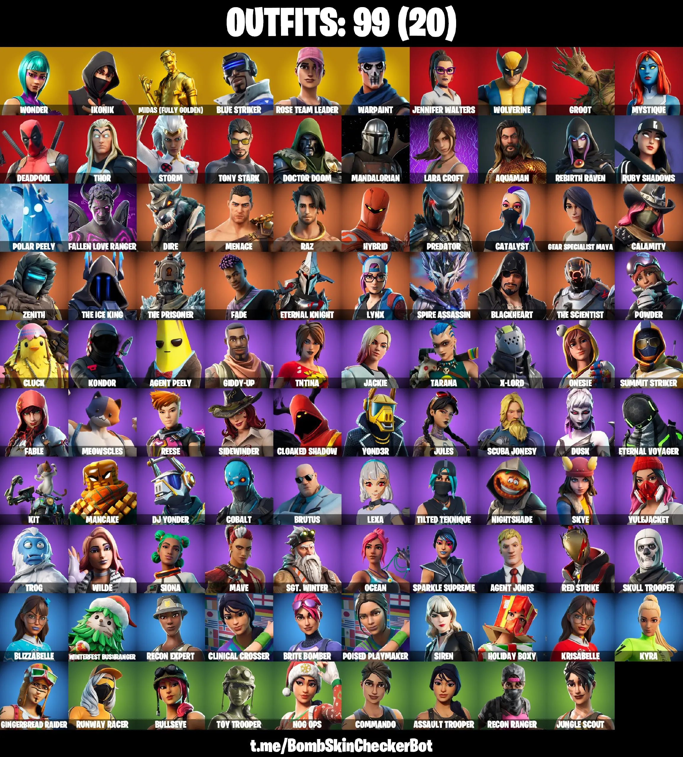 99 SKINS // WONDER, IKONIK, OG STW, GOLD MIDAS, MARVEL HEROES, DIRE ...