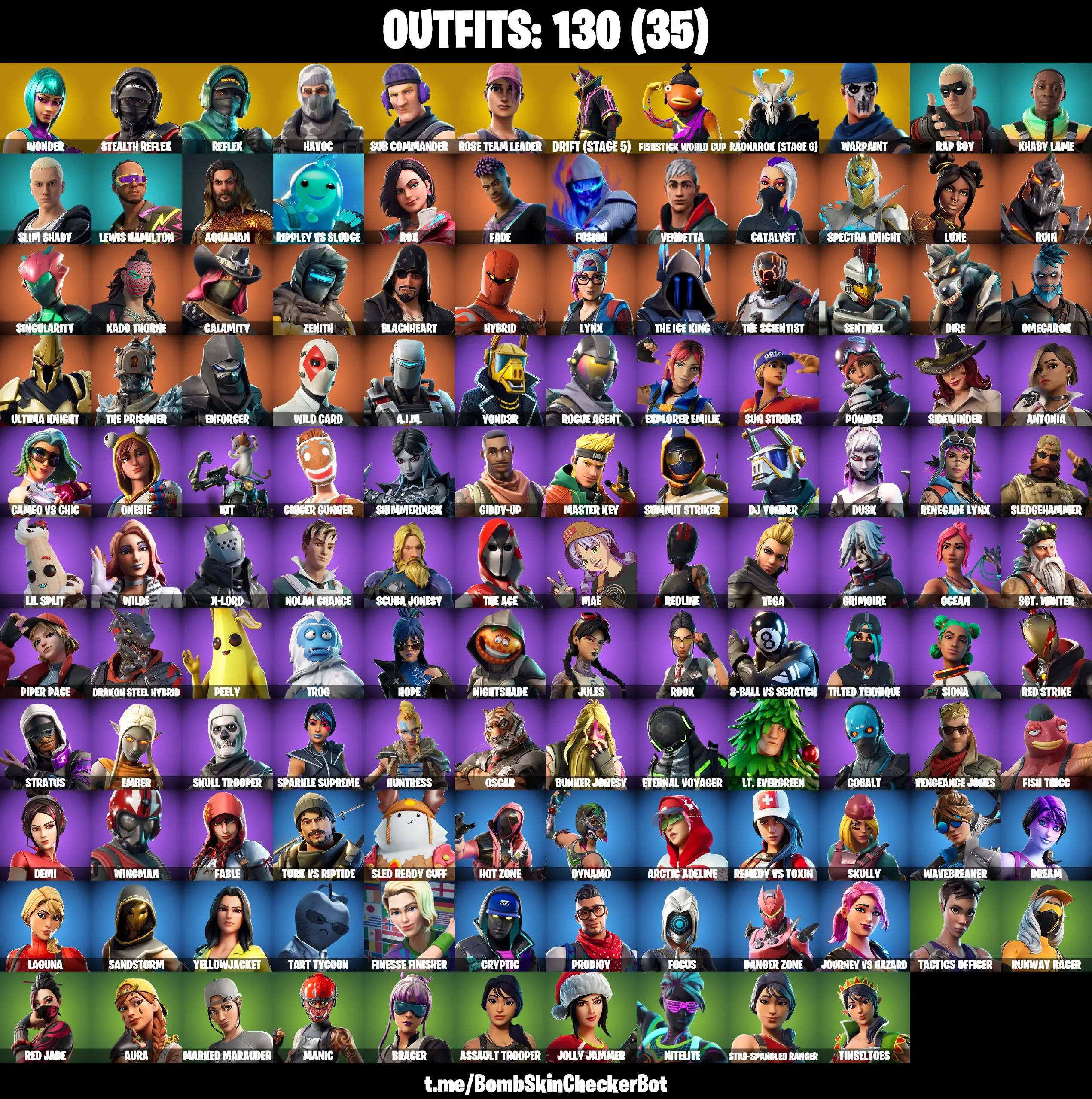 130 SKINS, WONDER, STEALTH REFLEX, CANDY AXE, OLD PVE, HAVOC, WILD CARD ...