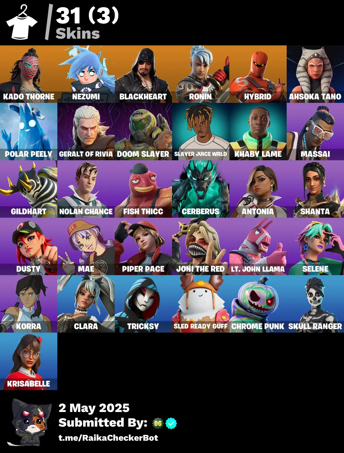 [PC/PSN/XBOX/NINTENDO] 31 skins | Kado Thorne | Nezumi | Blackheart ...