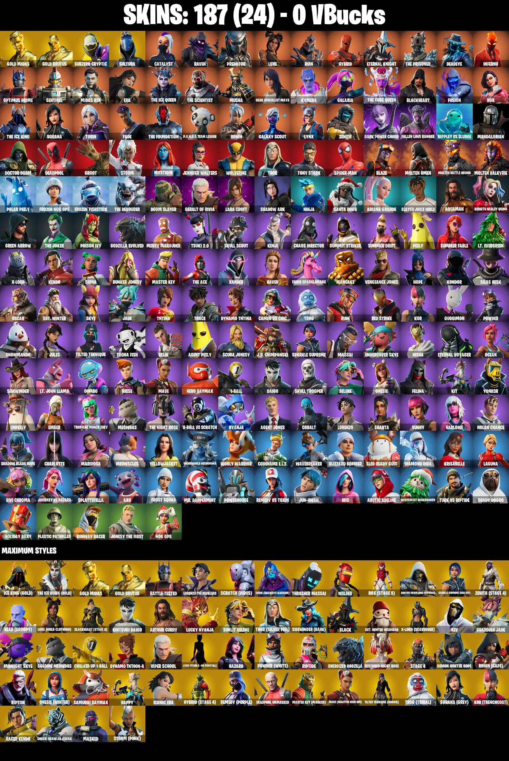 [PC/XBOX] 0 VB) 187 SKINS / MERRY MINT AXE / GOLD MIDAS / GOLD BRUTUS ...