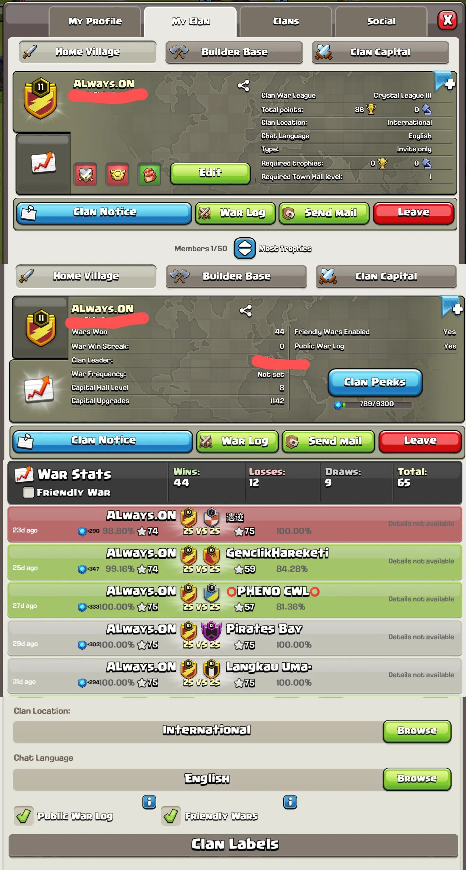 #Capital Hall 8 # | Clan Level 11 | Clan Name : ALways. ON | Nice Name ...