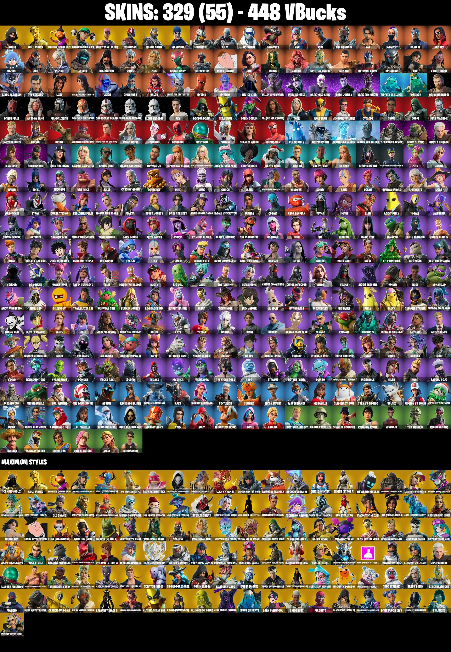 (PC) 448 VB) 329 SKINS / IKONIK / RENEGADE RAIDER / GOLD MIDAS ...