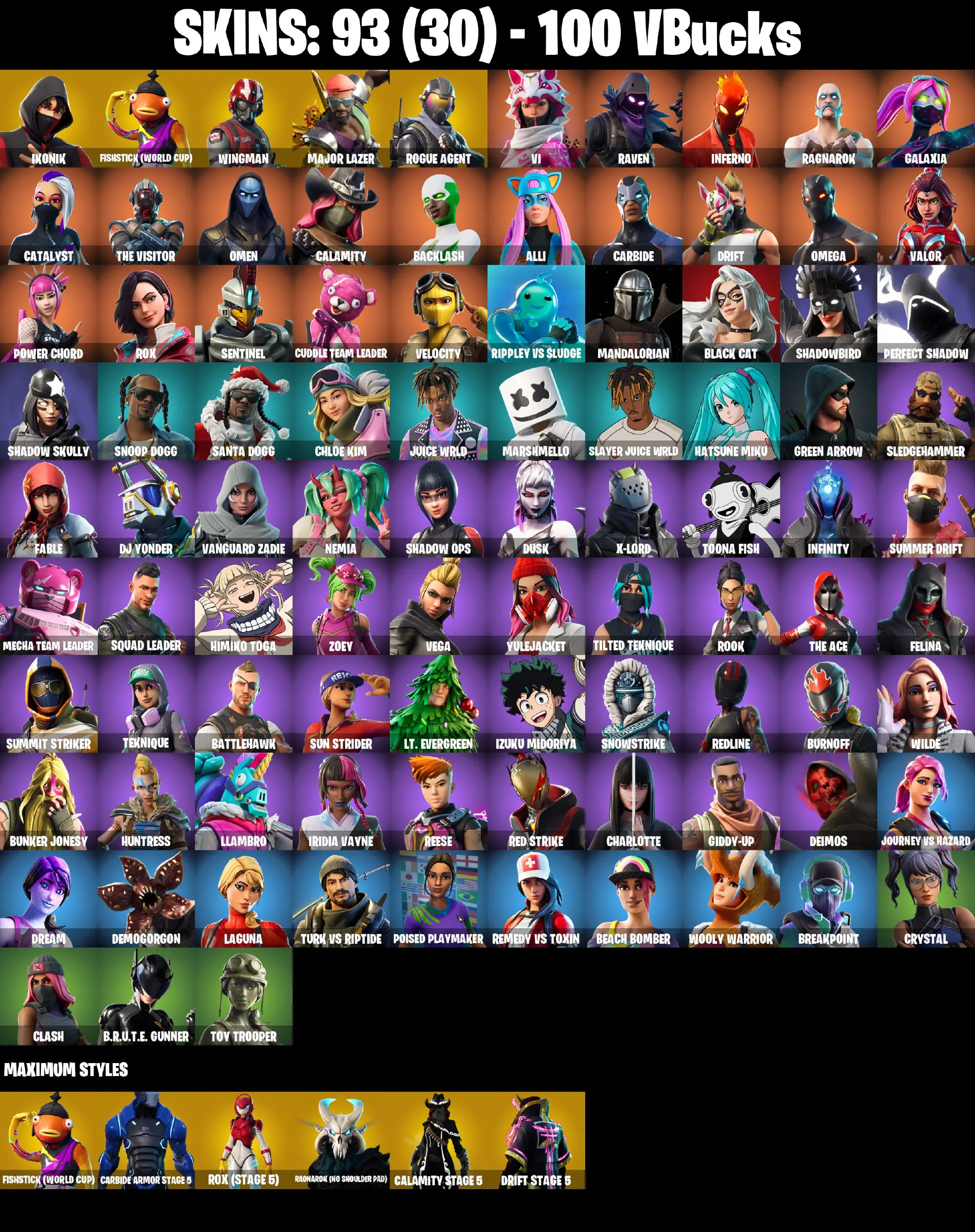 (PC) 100 VB) 93 SKINS / IKONIK / FISHSTICK (WORLD CUP) / WINGMAN ...