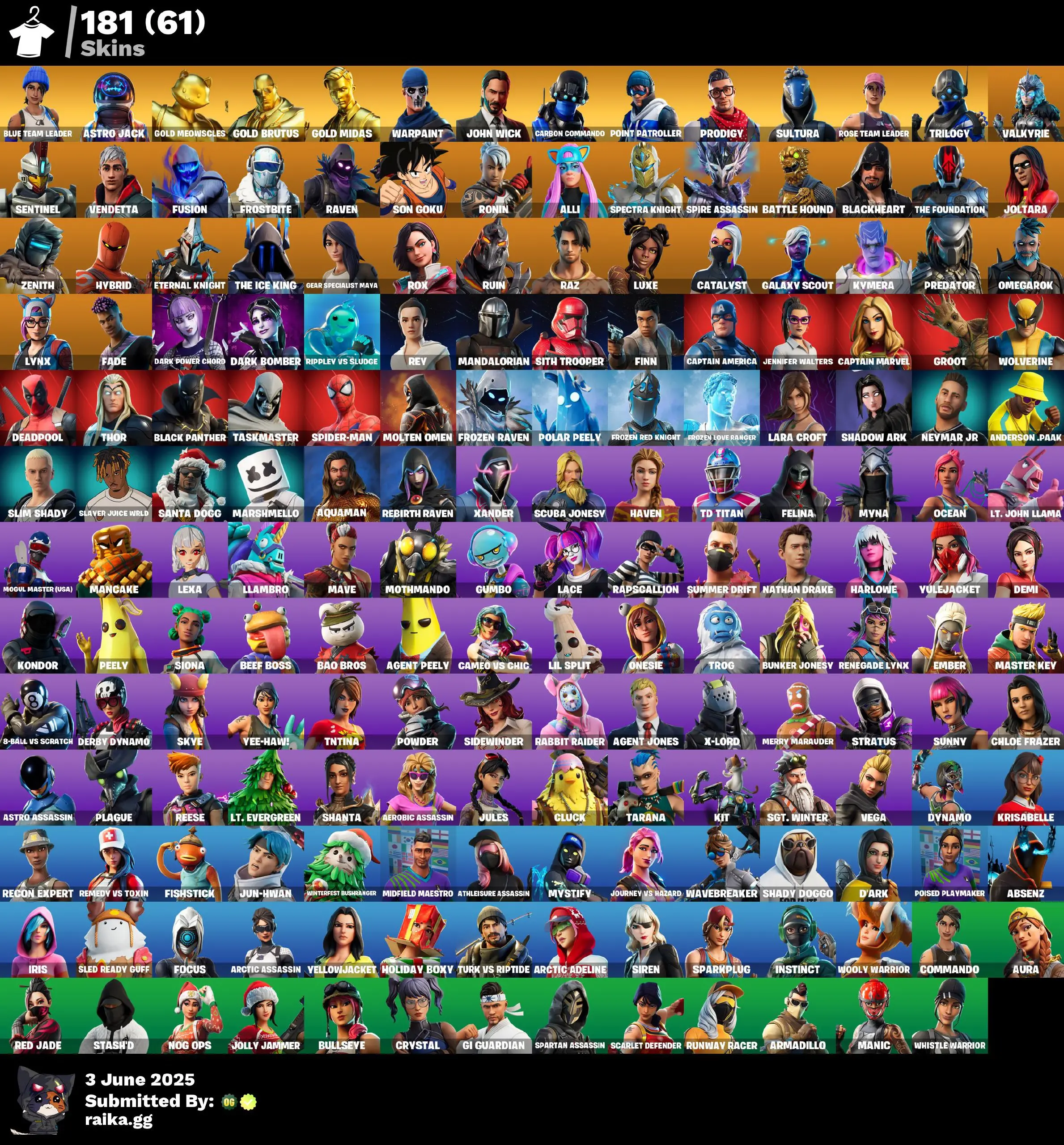 181 skins | OG STW | Blue Team Leader | Astro Jack | Merry Mint Axe ...