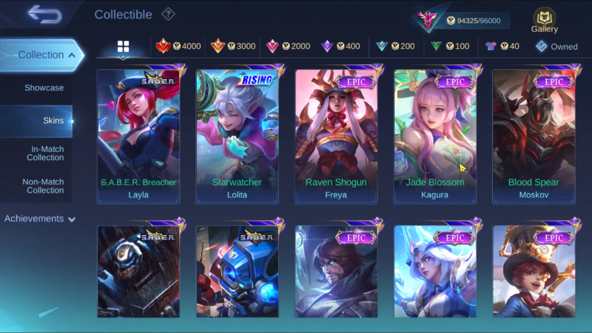 Hero 129 Skin 262|Mythic 65|Ruby Aspirant,(Aurora + Gusion)KOF,(Yuzong ...