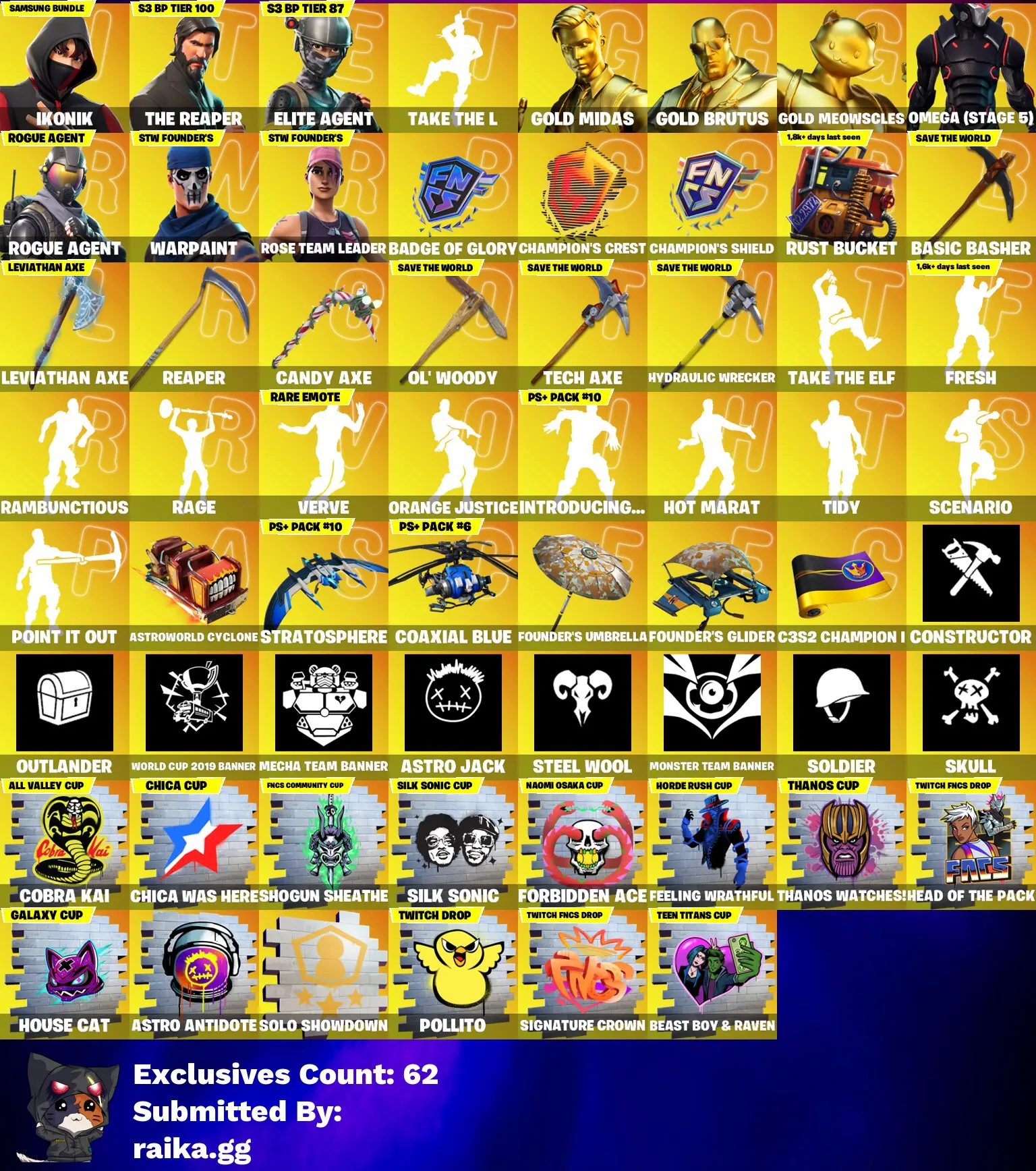 [PSN/XBOX/PC] 309 SKINS | OG STW | IKONIK | THE REAPER | ELITE AGENT ...