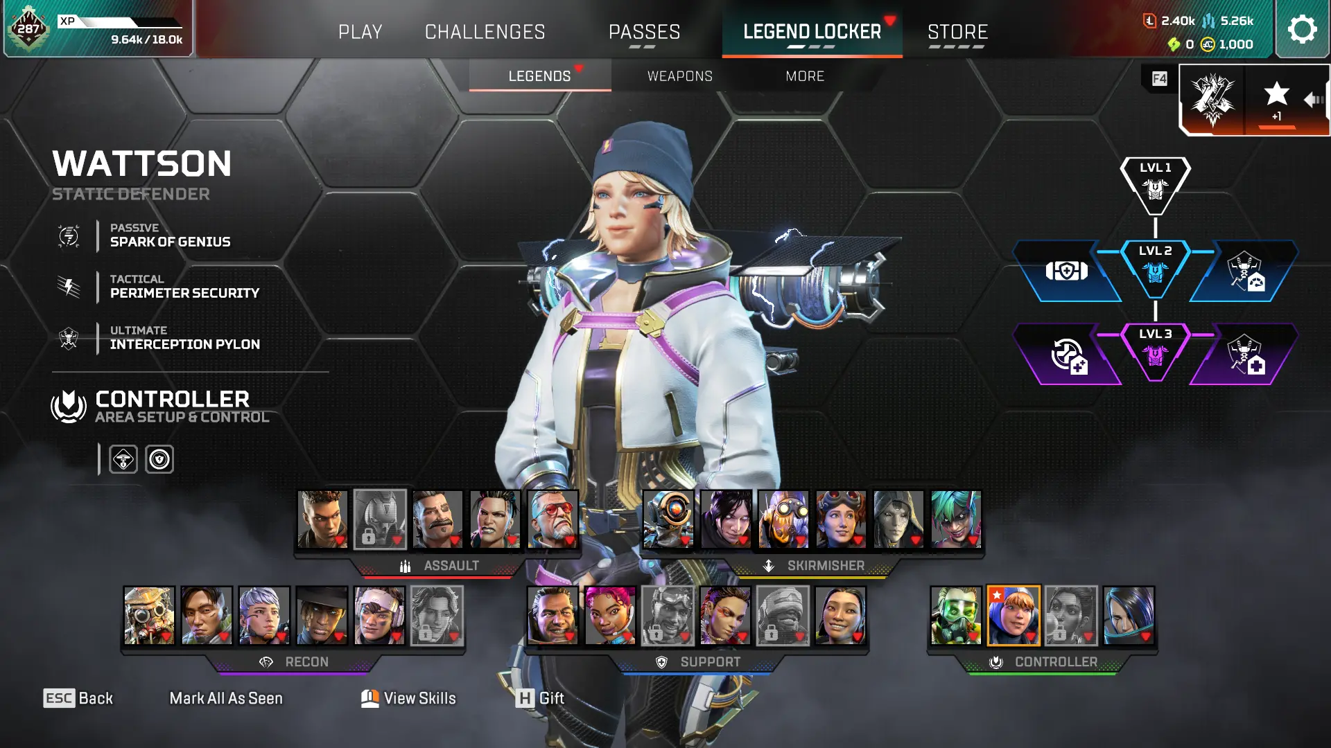 Apex legends/287 lvl/104 Legendary/1000 Coin/Wattson Heirloom/msh506 - iGV